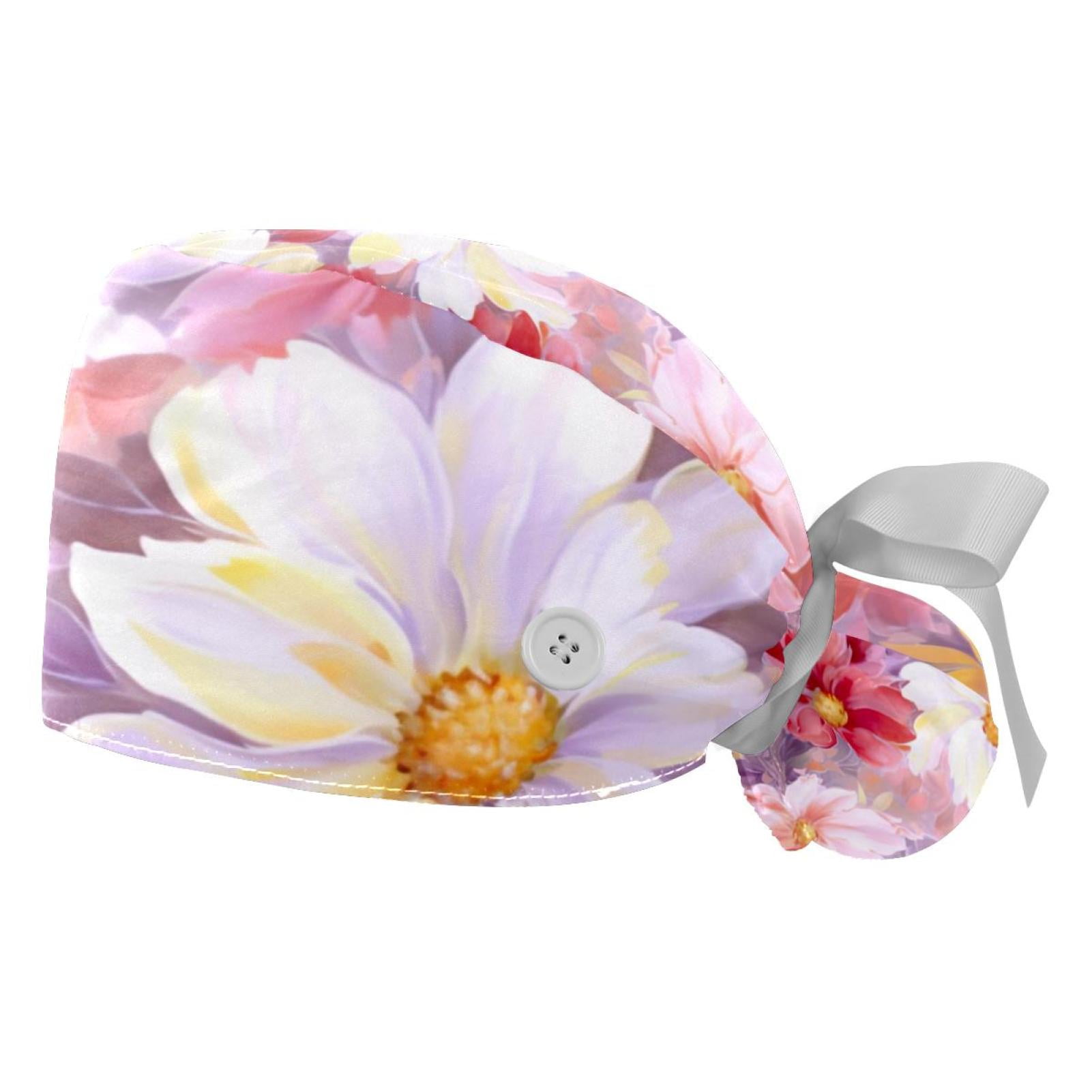 2-Pc Nurse Scrub Caps,Scrub Hats with Buttons and Cotton Sweatband ...