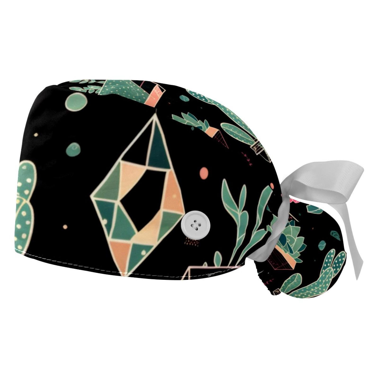 2-Pc Nurse Scrub Caps,Scrub Hats with Buttons and Cotton Sweatband ...