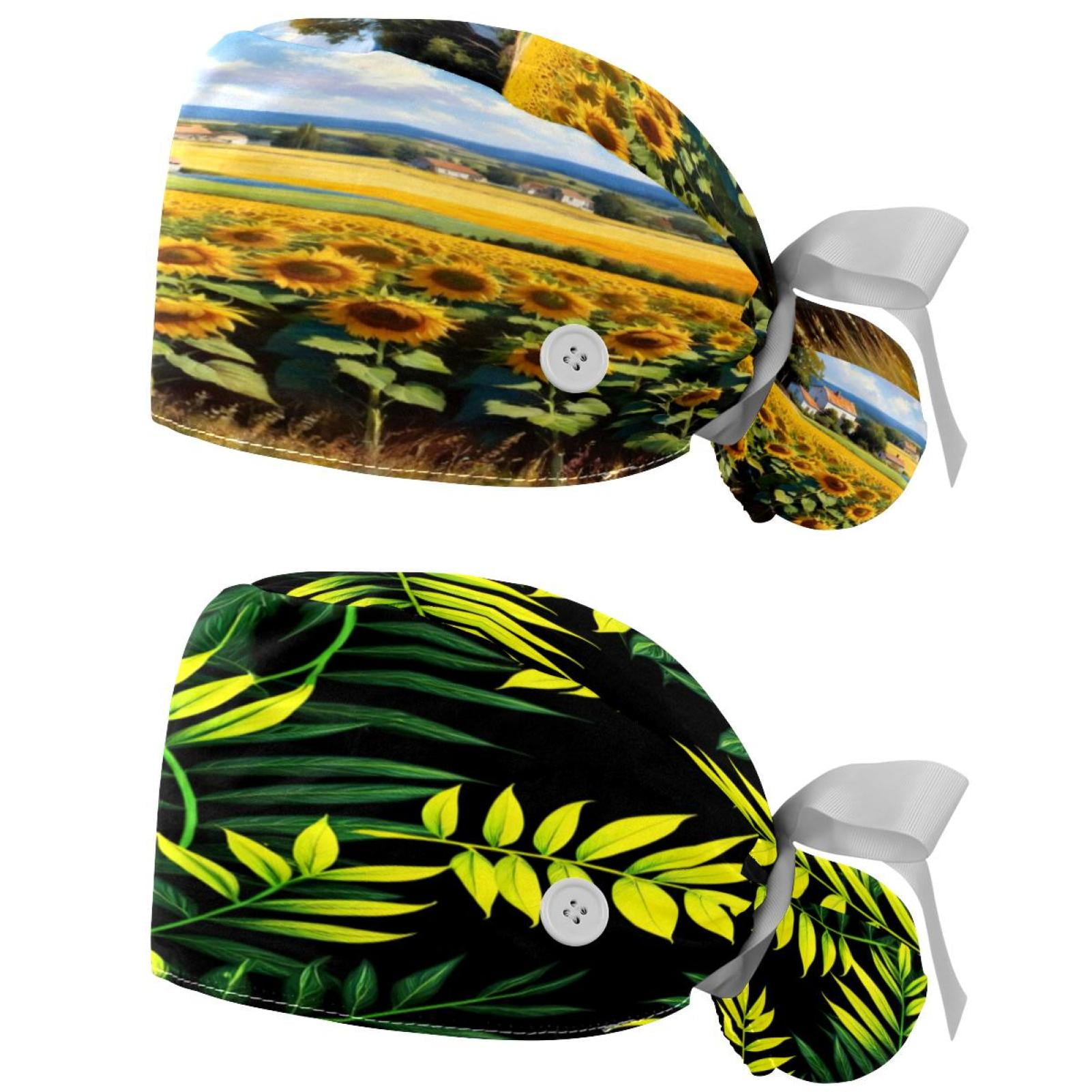 2-Pc Nurse Scrub Caps,Scrub Hats with Buttons and Cotton Sweatband ...