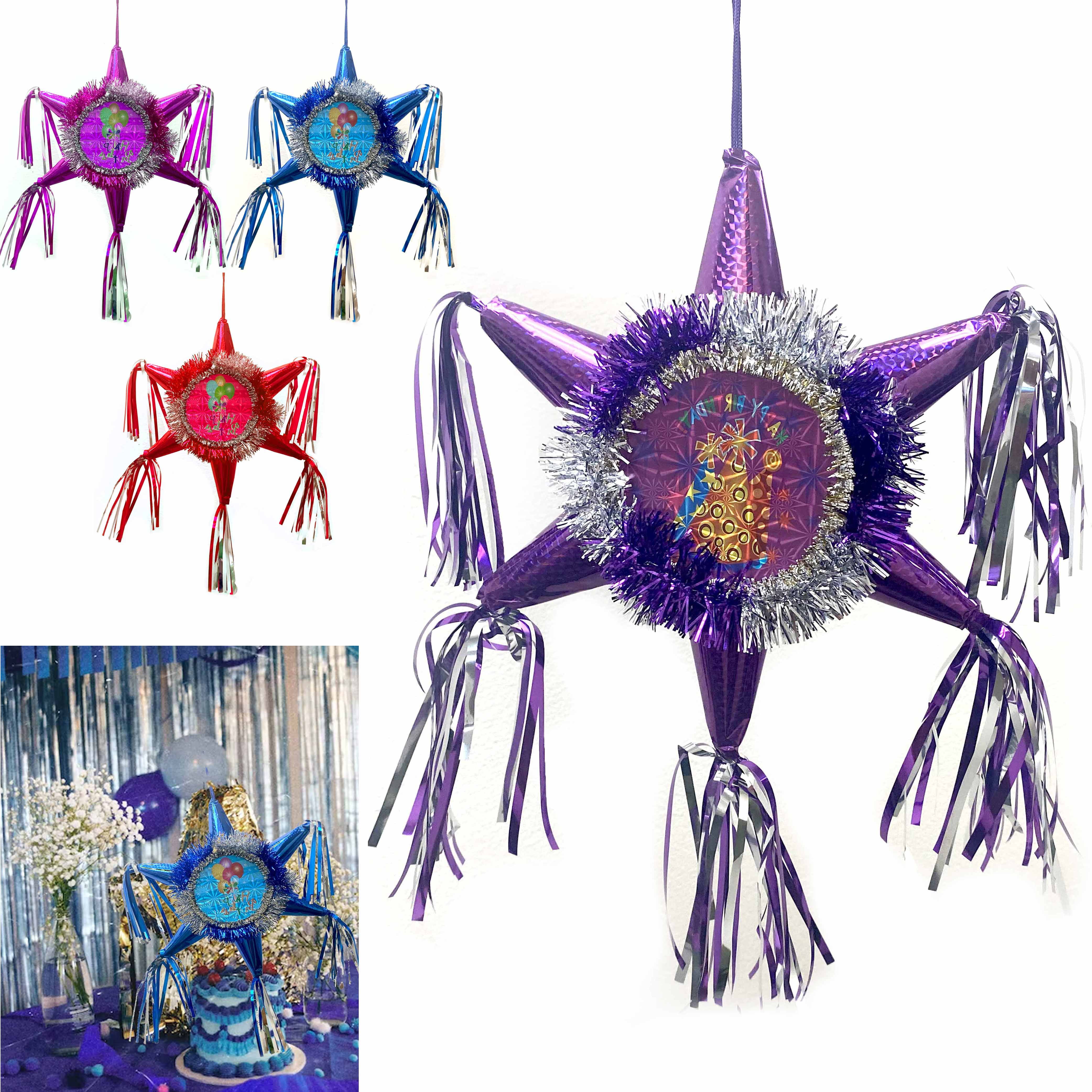 2 Pc Party Pinata 6 Point Happy Birthday Childrens Traditional Game ...