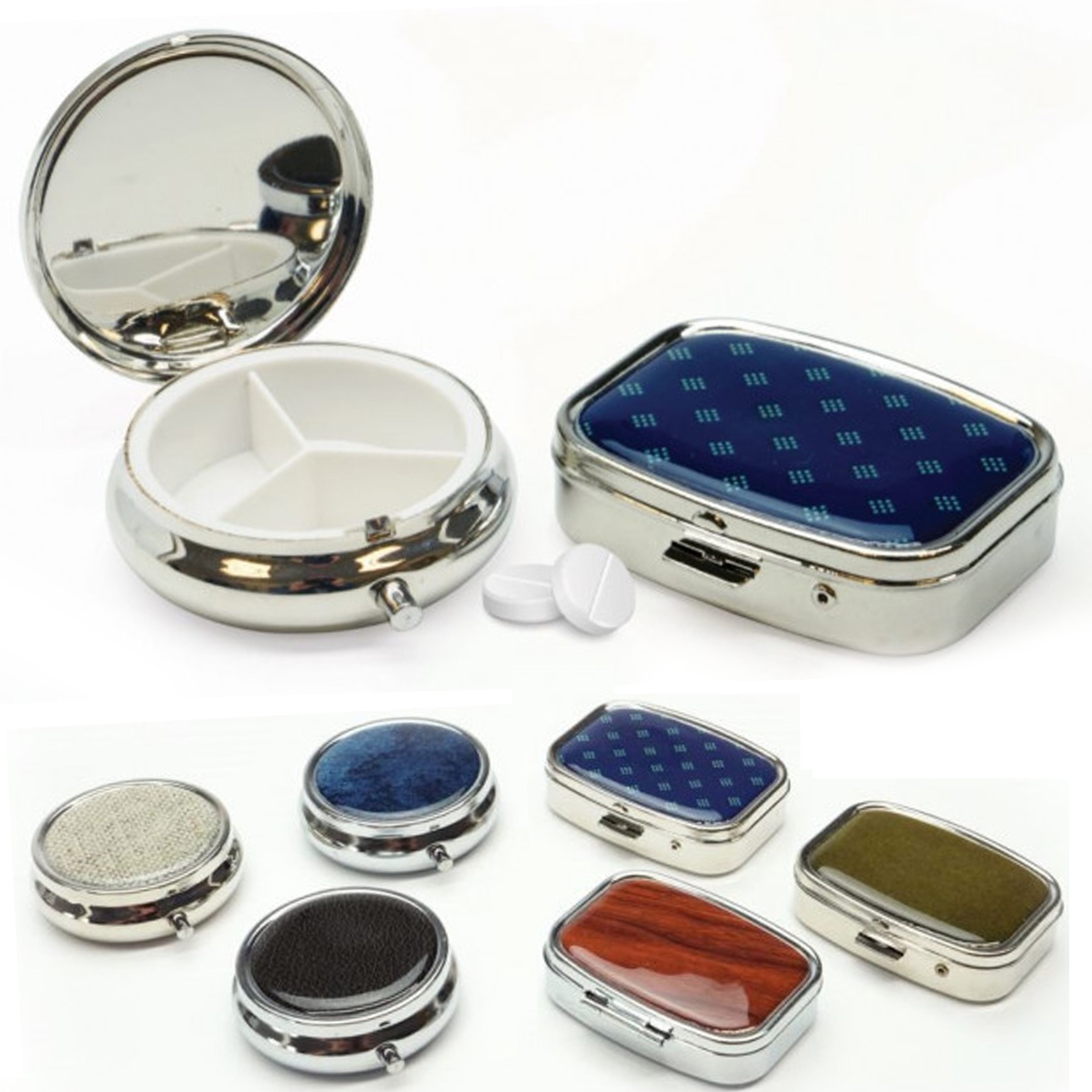 2 Pc Pill Cases 1 Round 1 Square Divided Medicine Box Tablet Holder ...