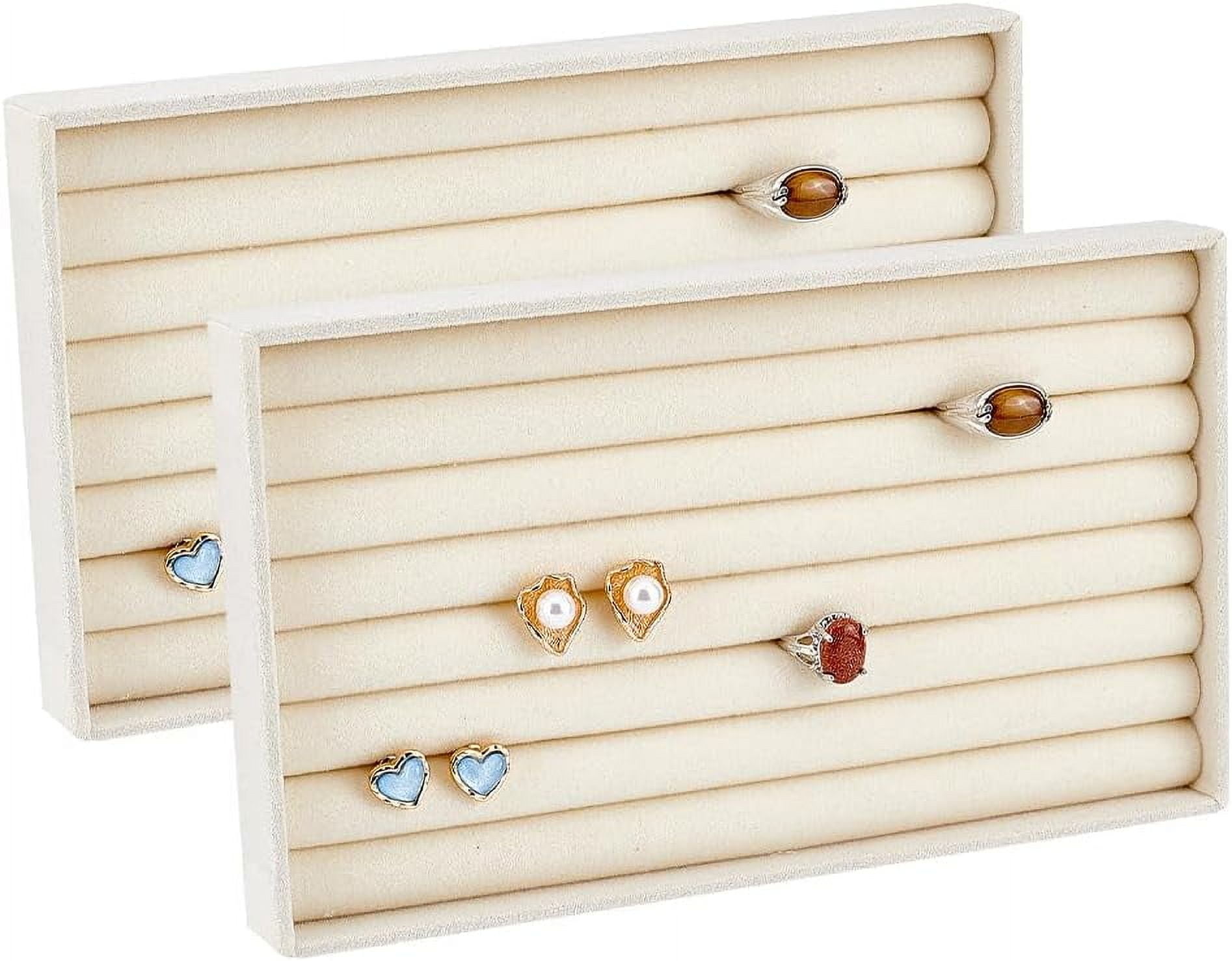 2 Pc Ring Rectangle Holder Display Tray Cornsilk 7 Slots Velvet Ring ...