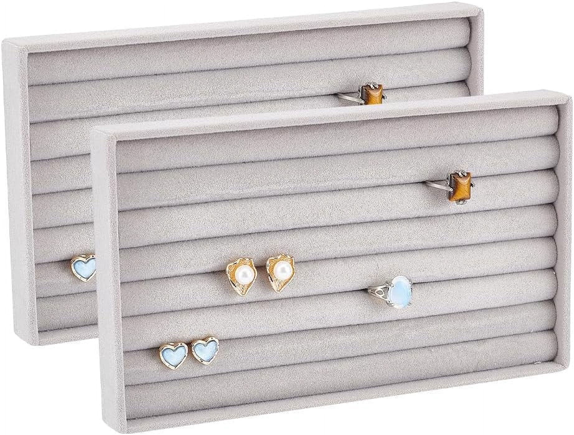 2 Pc Ring Rectangle Holder Display Tray Light Grey 7 Slots Velvet Ring ...