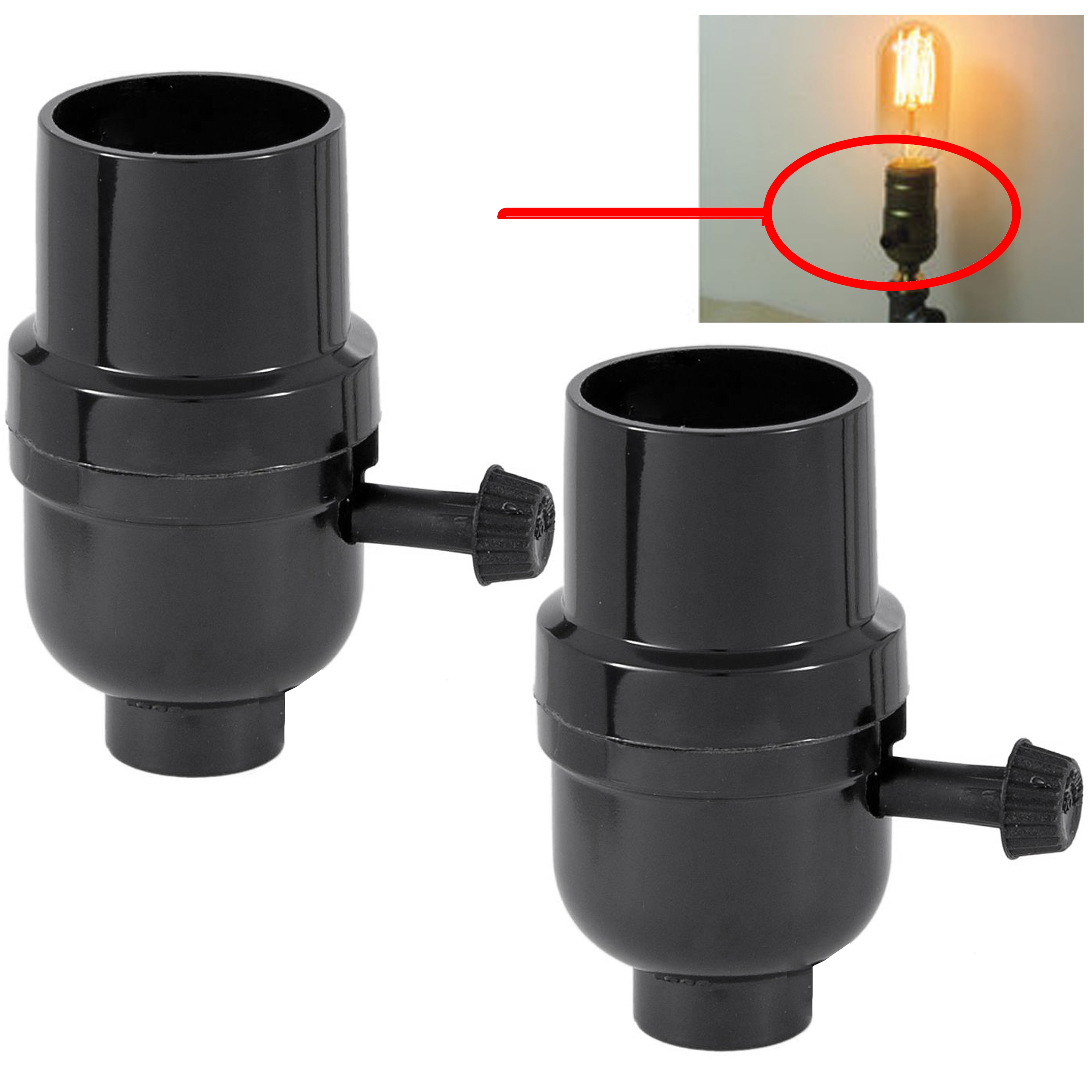2 Pc Screw In Light Bulb Lamp Socket Base Holder Rotary On Off Switch ...