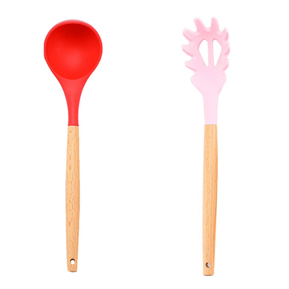 2 Pc Silicone Kitchen Utensil Set, Easy to Clean Wooden Kitchen ...