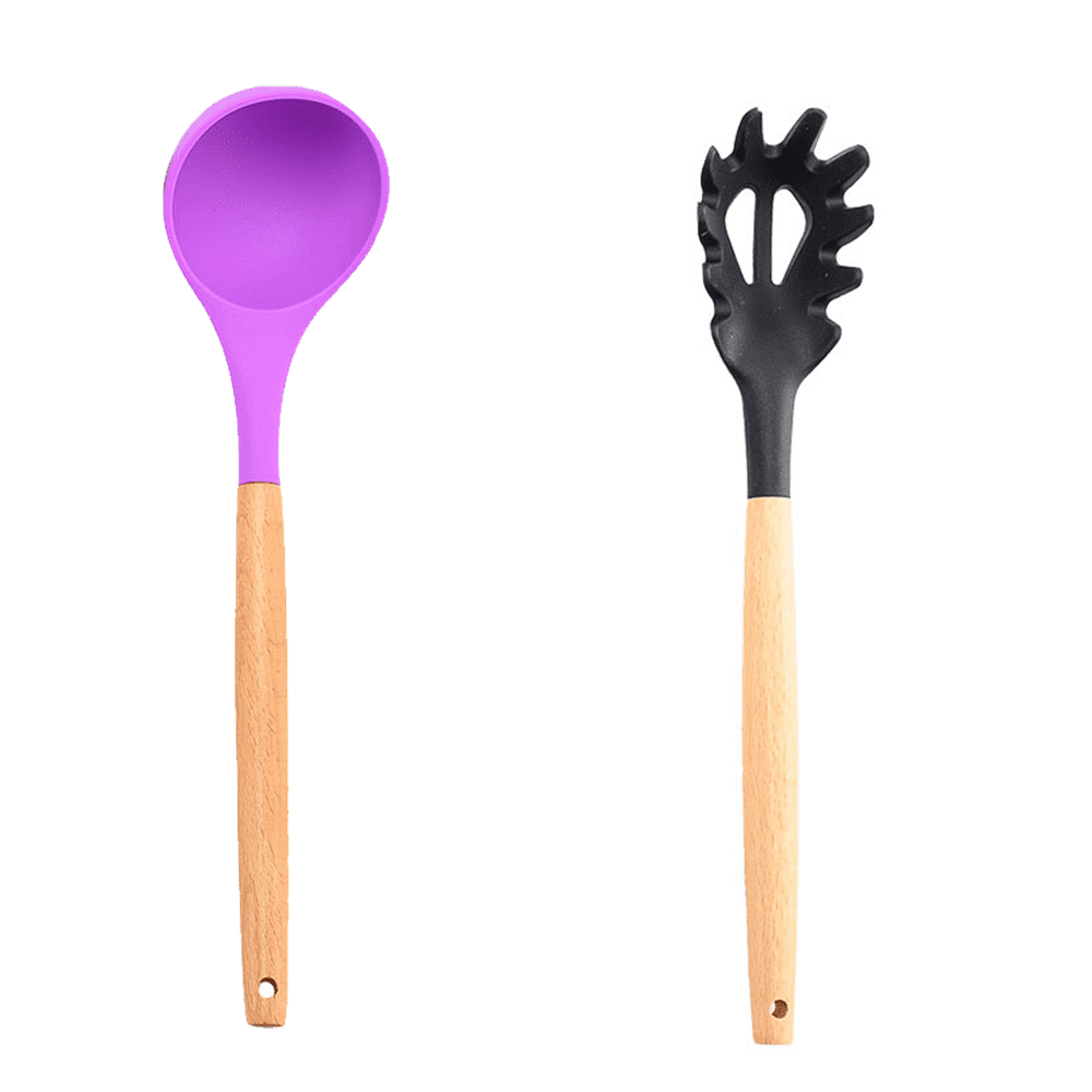 2 Pc Silicone Kitchen Utensil Set, Easy to Clean Wooden Kitchen ...