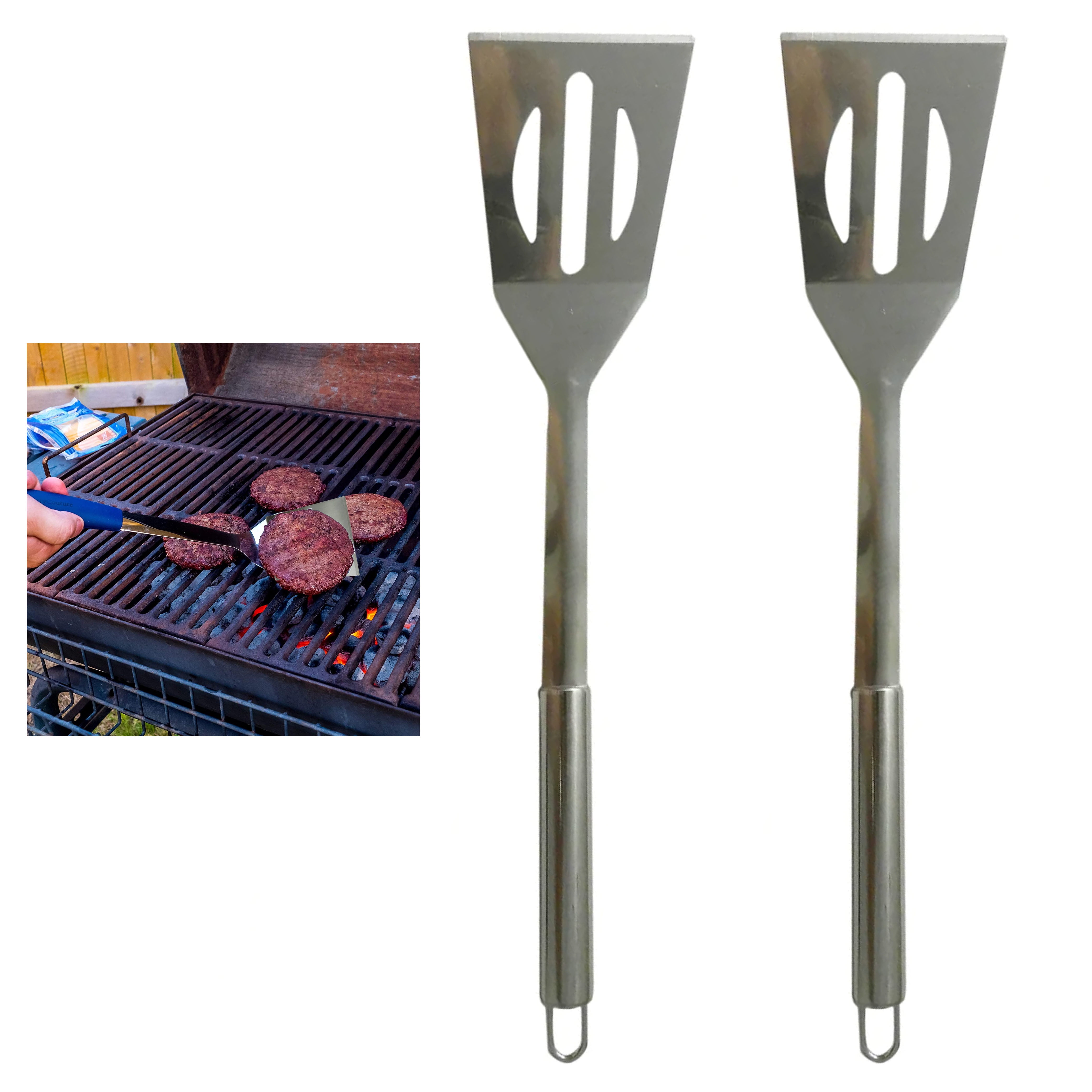 2 Pack BBQ Grilling Tool Metal Spatula Stainless Steel Turner Extra ...