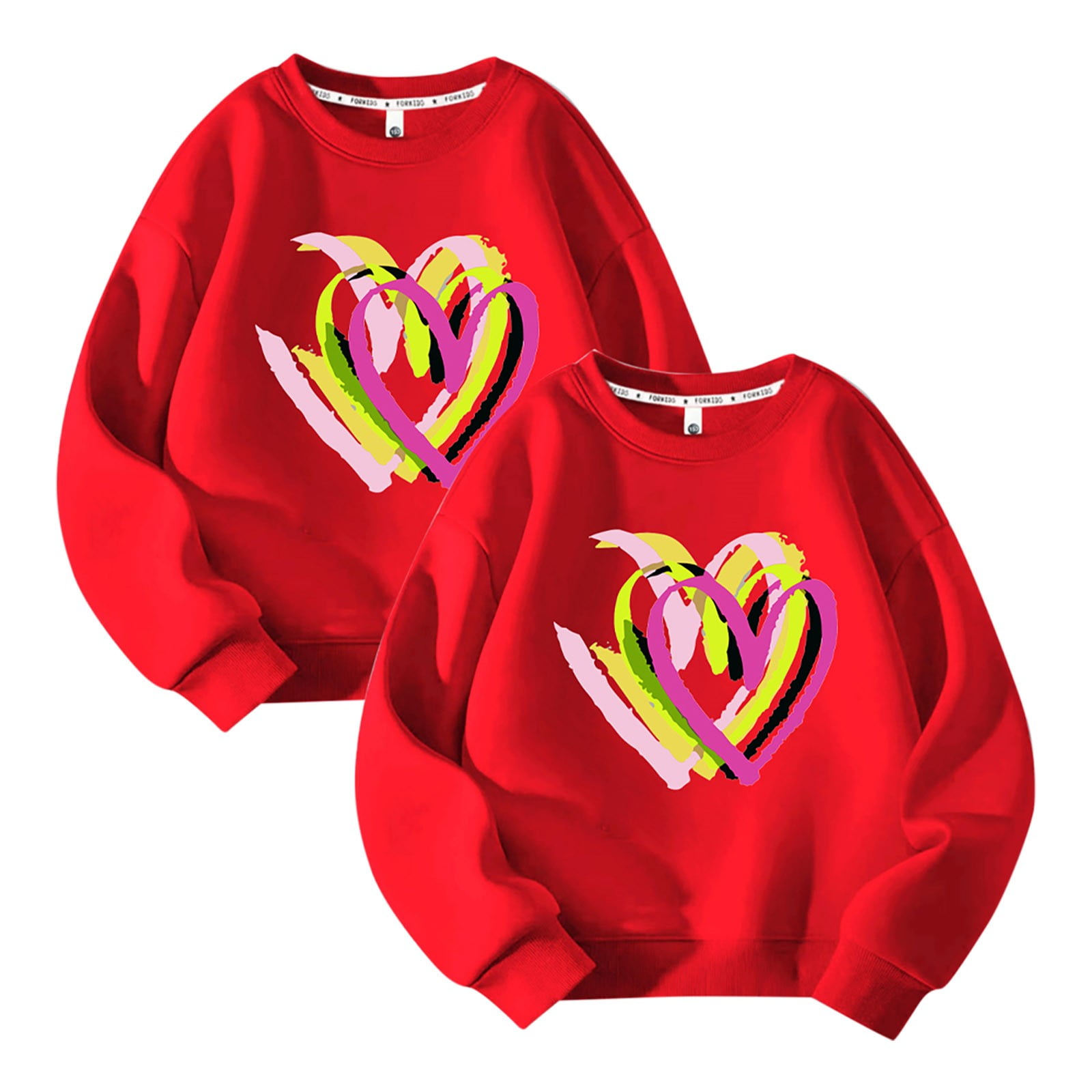 2 Pc Toddler Girl Valentine's Day Sweatshirt Heart Print Sweatshirt Long Sleeve Crewneck ...