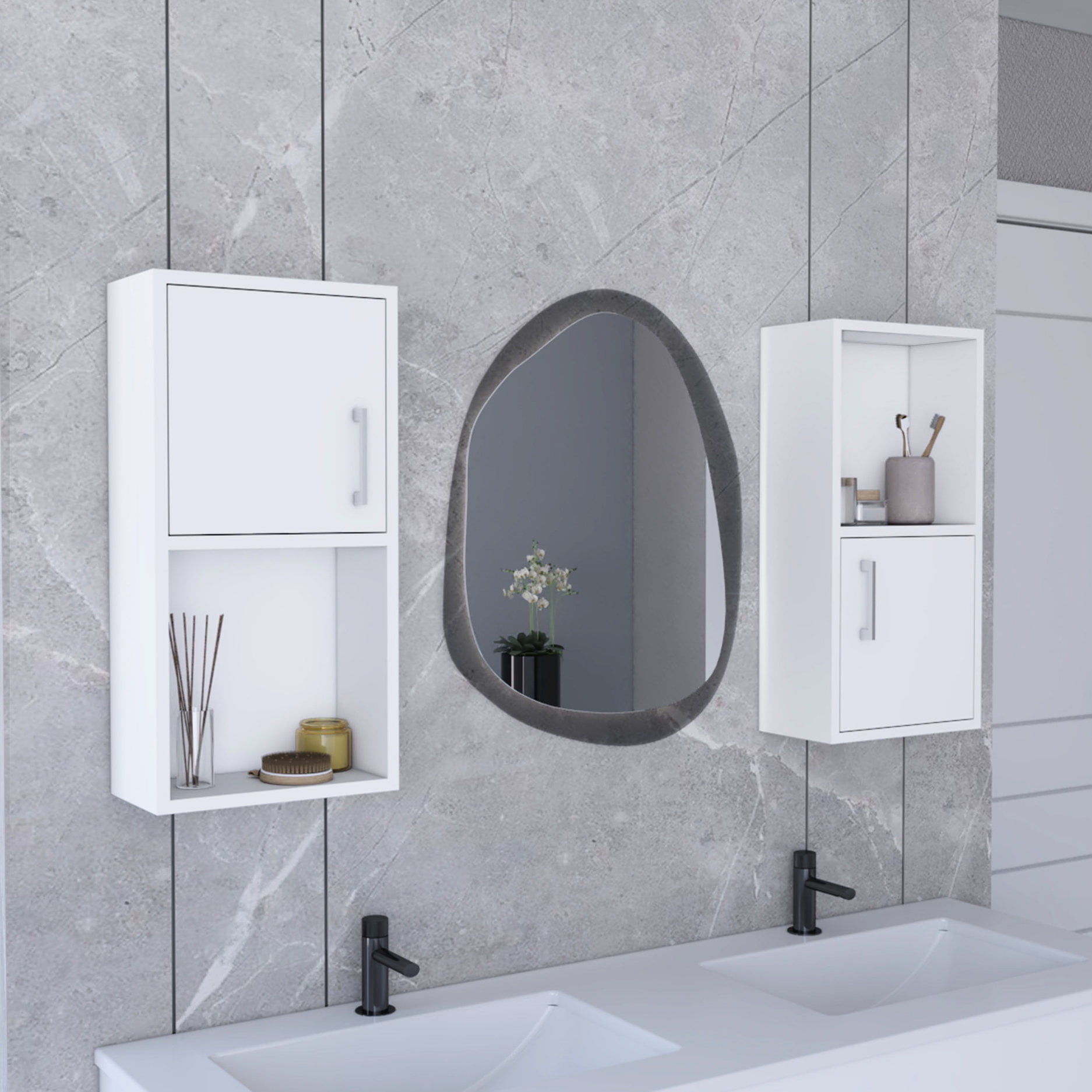 2-Pc White Freestanding Bathroom Unit, 23.6"H x 11.8"W x 6.2"D | Modern ...