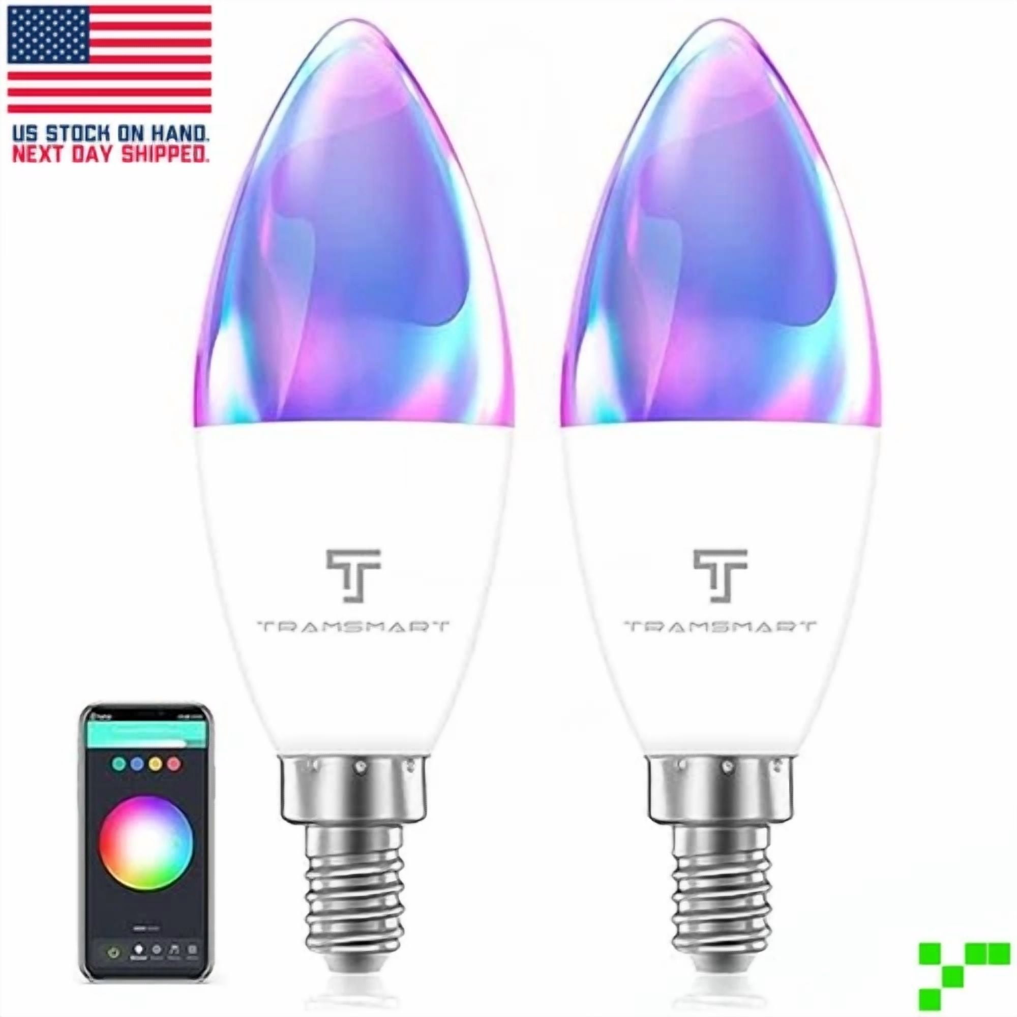 2 Pc Wifi Smart Candle Led Light Bulbs E12 5W Dimmable Rgb Color ...