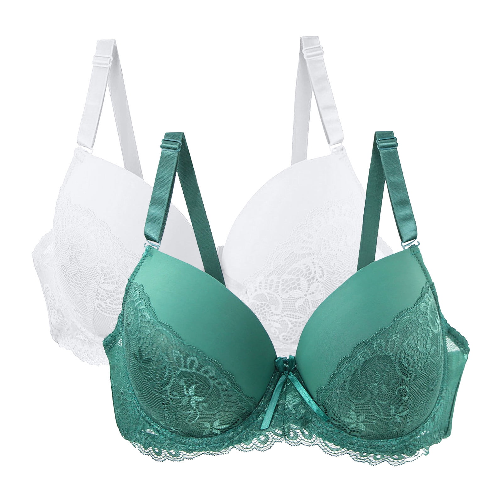 2 Pc Womens Lace Sexy Bras Front Closure Wireless Bra Adjustable Lace ...
