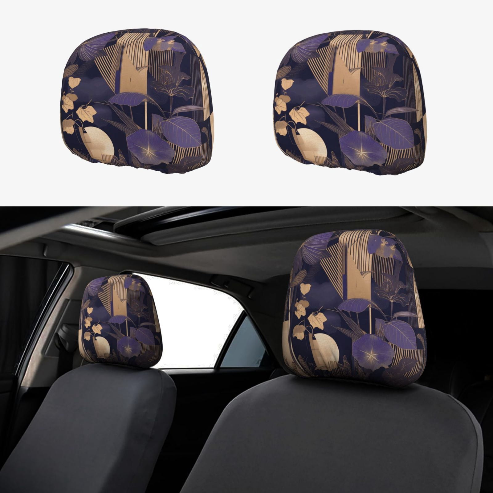 2 Pce Car Headrest Cover 11×10.2in With Elastic Easy To Install Anti ...
