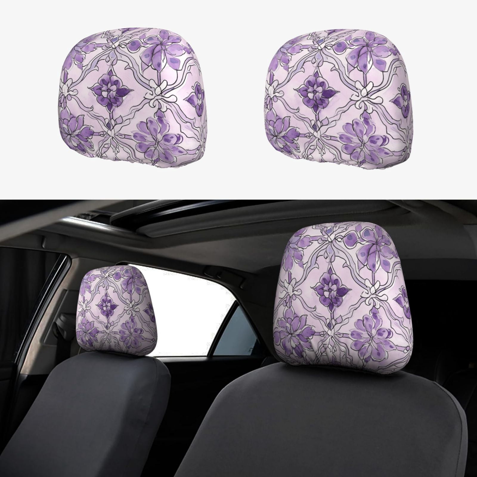 2 Pce Car Headrest Cover 11×10.2in With Elastic Easy To Install Anti ...