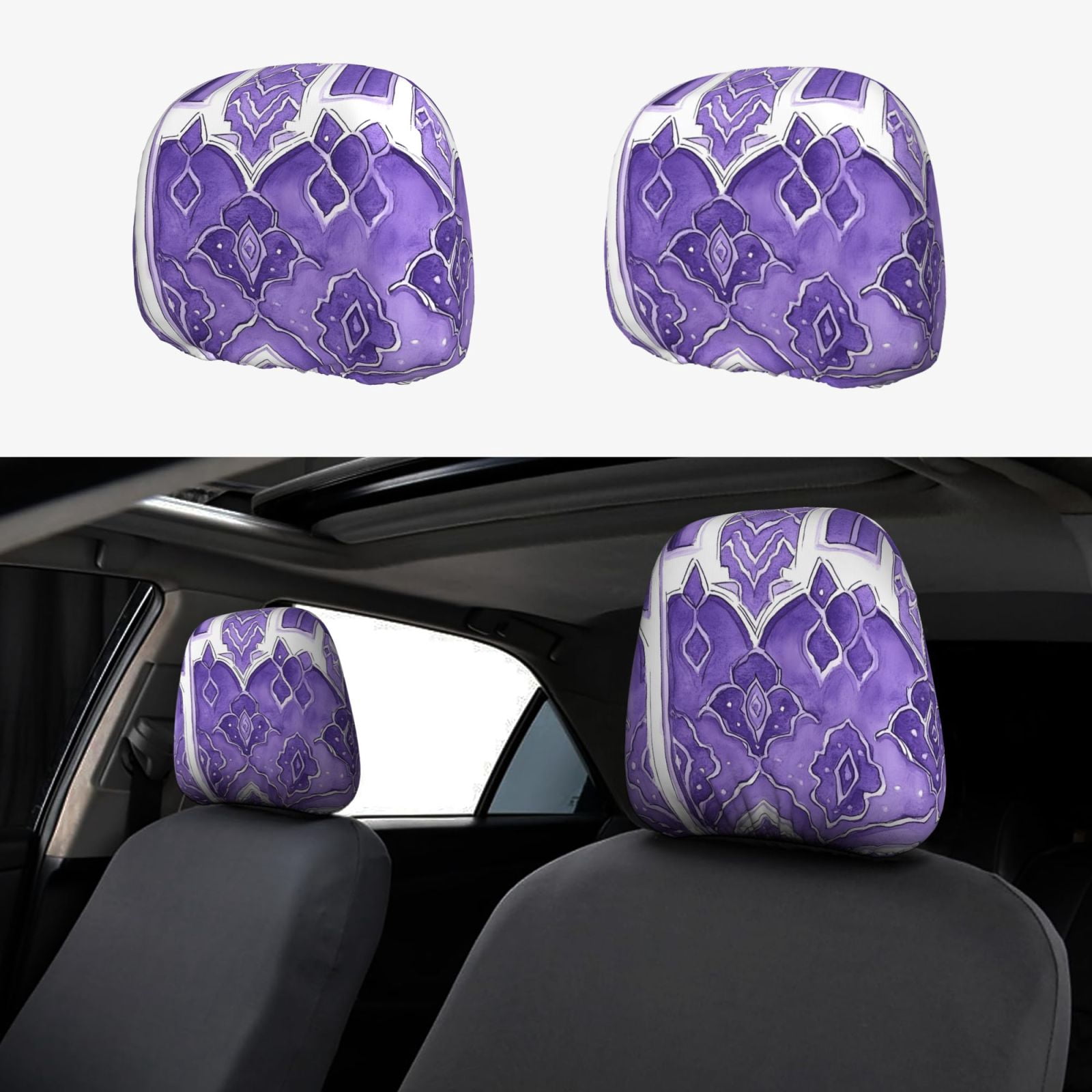 2 Pce Car Headrest Cover 11×10.2in With Elastic Easy To Install Anti ...
