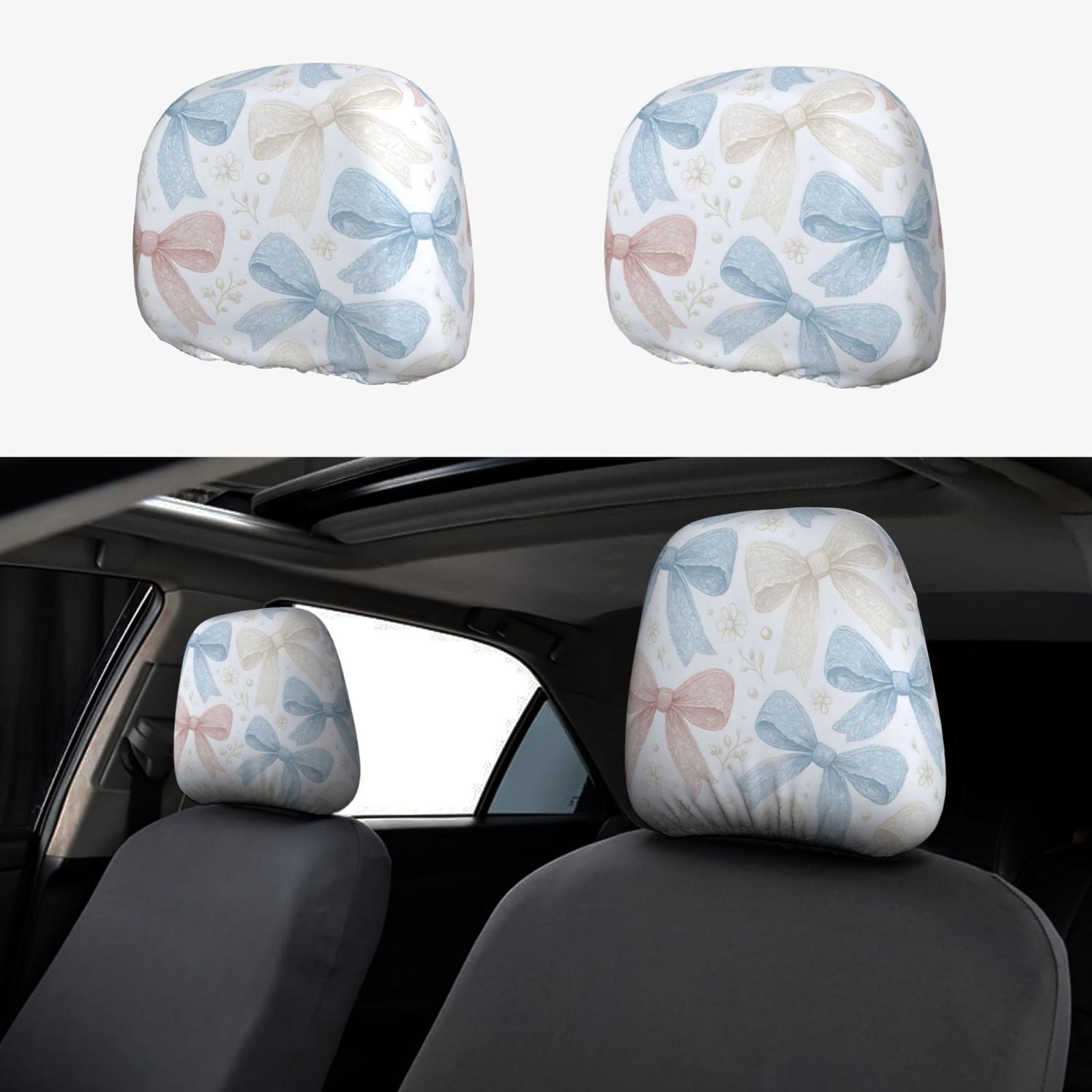 2 Pce Car Headrest Cover 11×10.2in With Elastic Easy To Install Anti ...