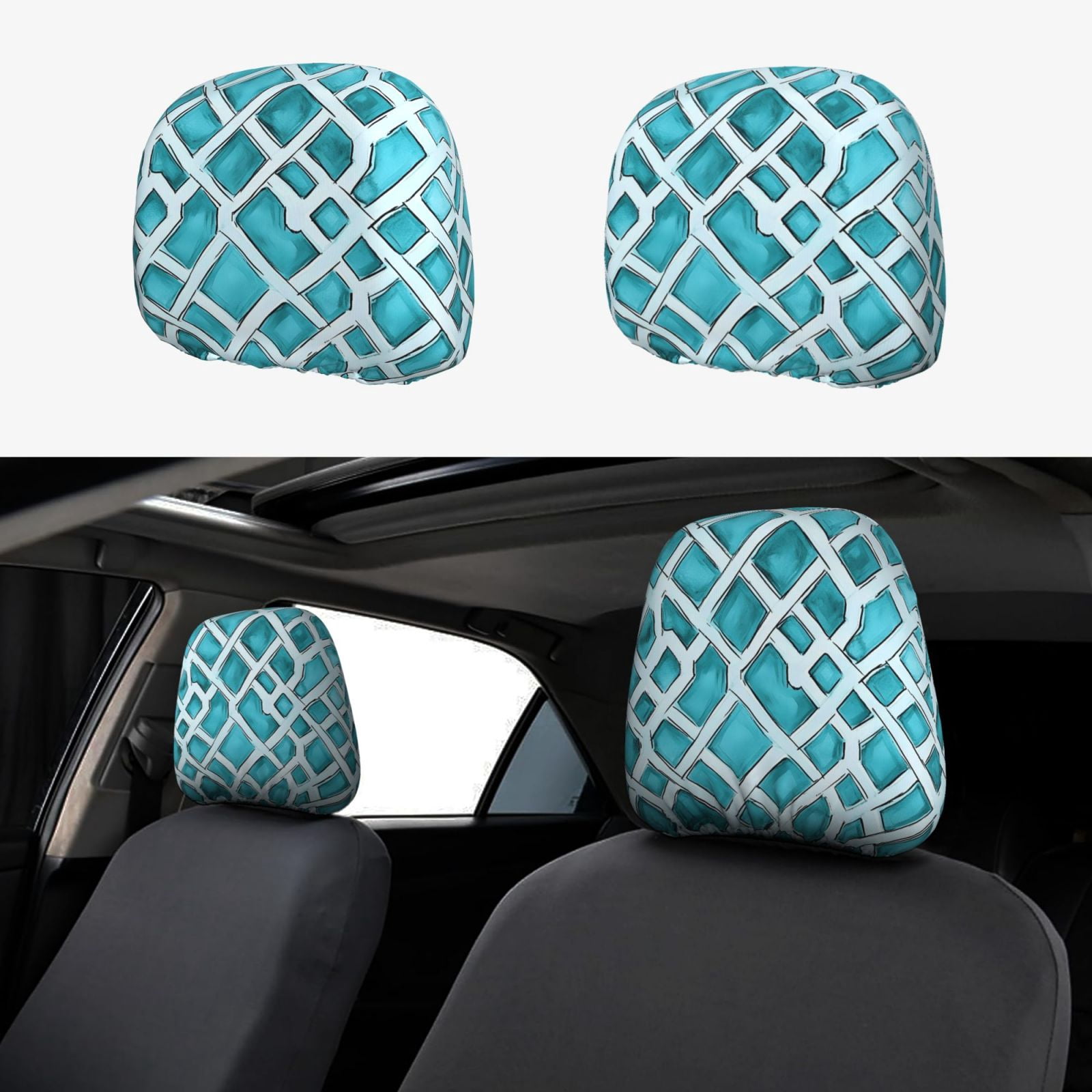 2 Pce Car Headrest Cover 11×10.2in With Elastic Easy To Install Anti ...