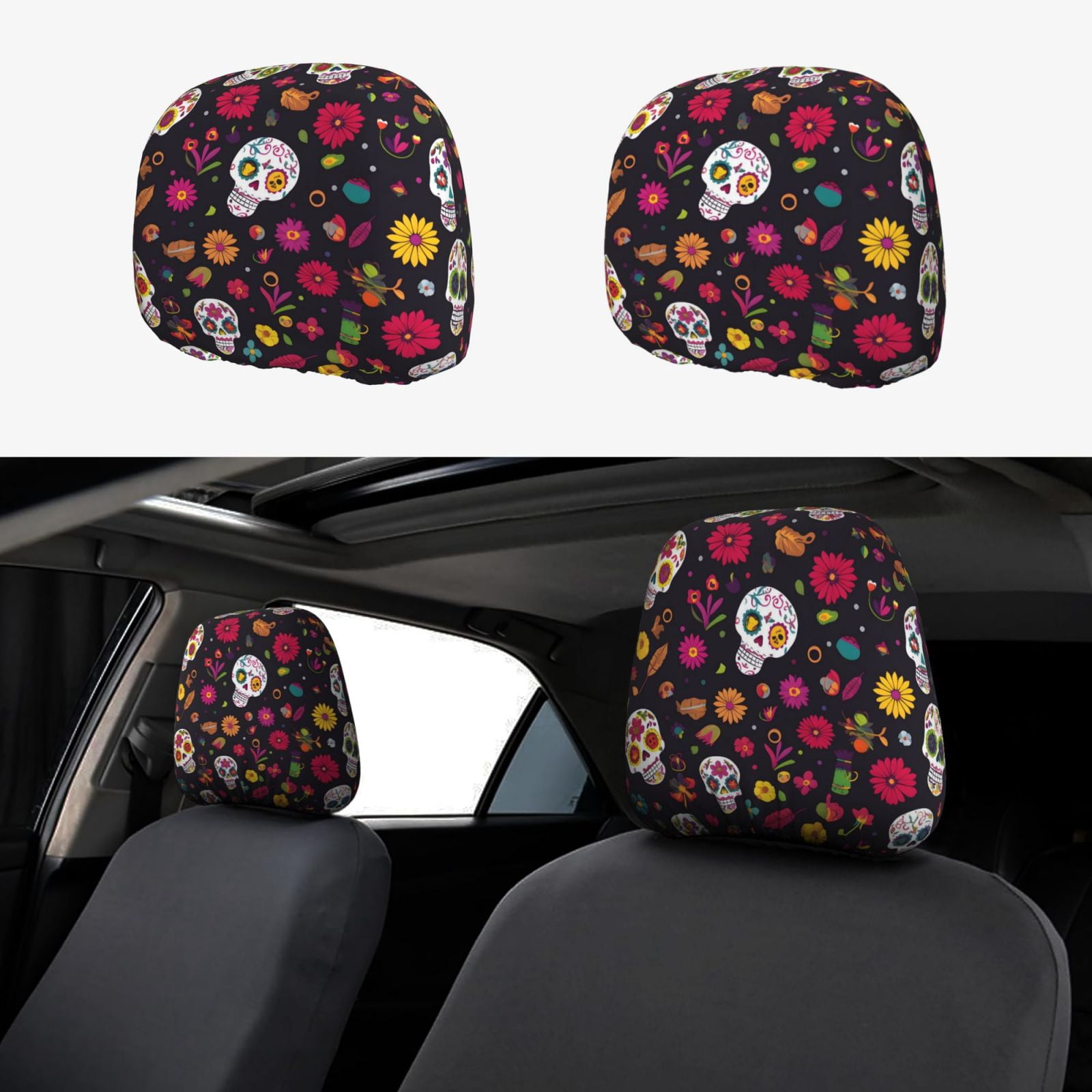 2 Pce Car Headrest Cover 11×10.2in With Elastic Easy To Install Anti ...
