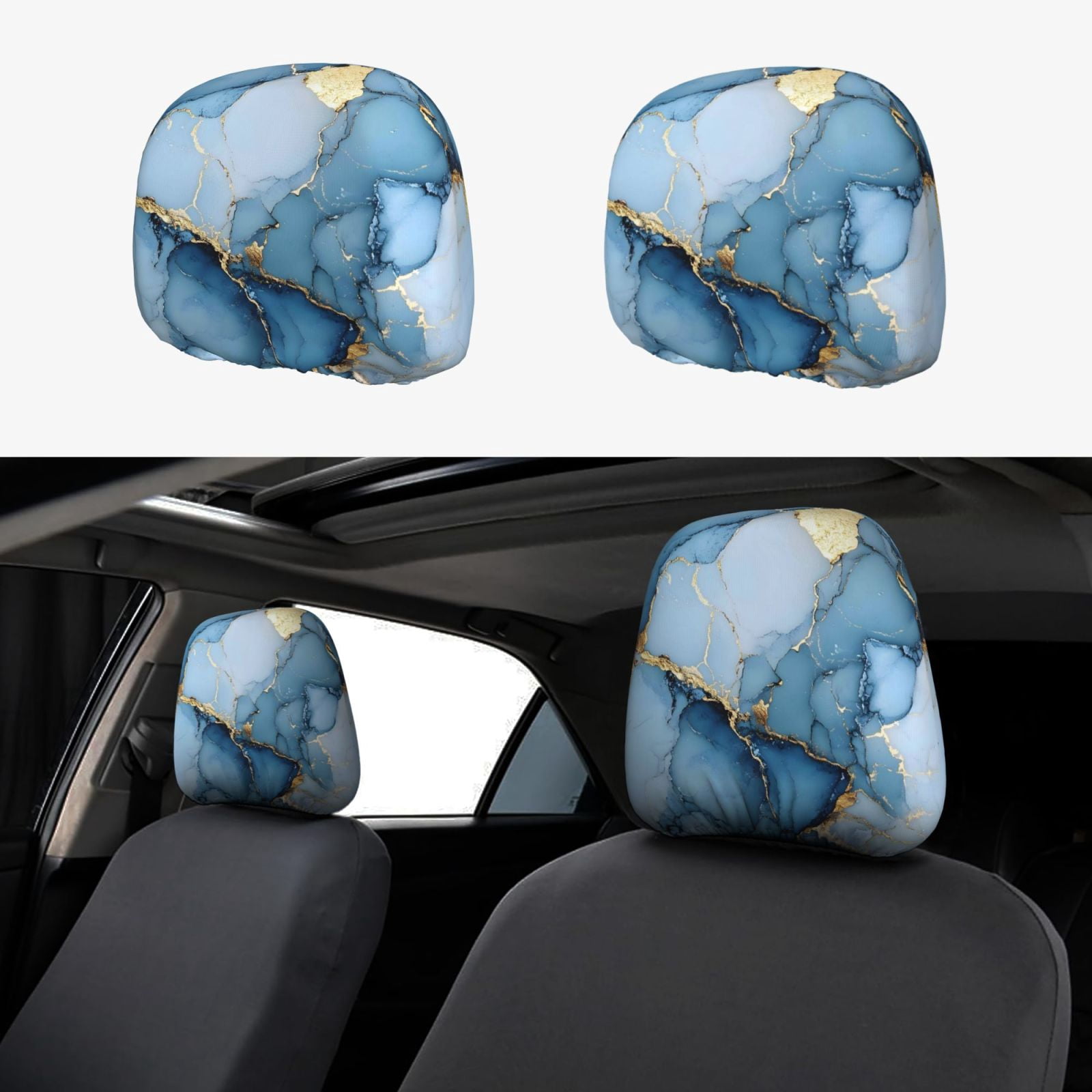 2 Pce Car Headrest Cover 11×10.2in With Elastic Easy To Install Anti ...