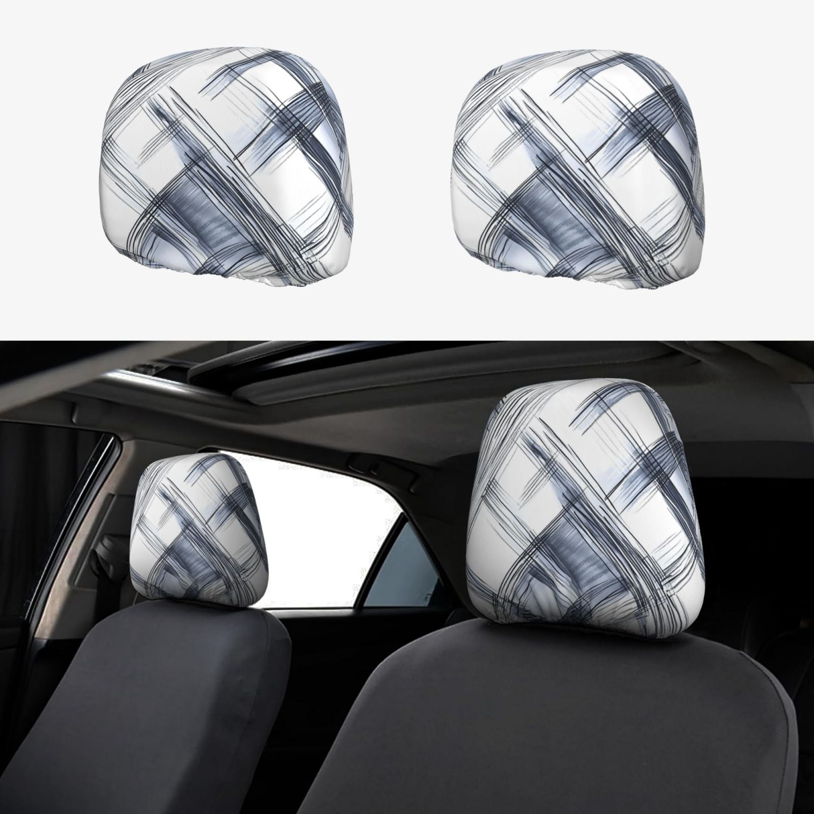 2 Pce Car Headrest Cover 11×10.2in With Elastic Easy To Install Anti ...