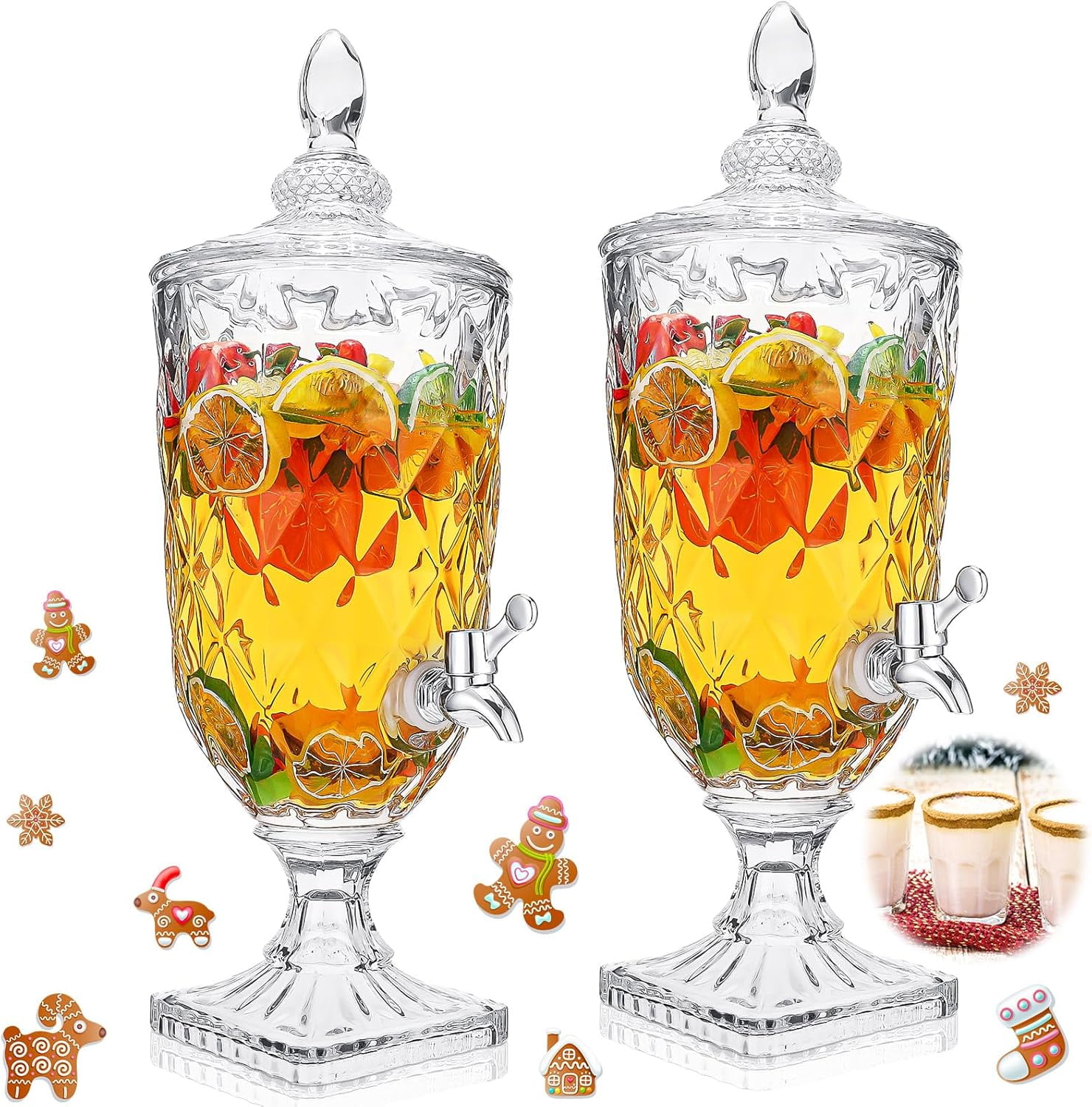 2 Pcs 0.8 Gallon Drink Dispensers for Parties Glass Beverage Dispenser ...