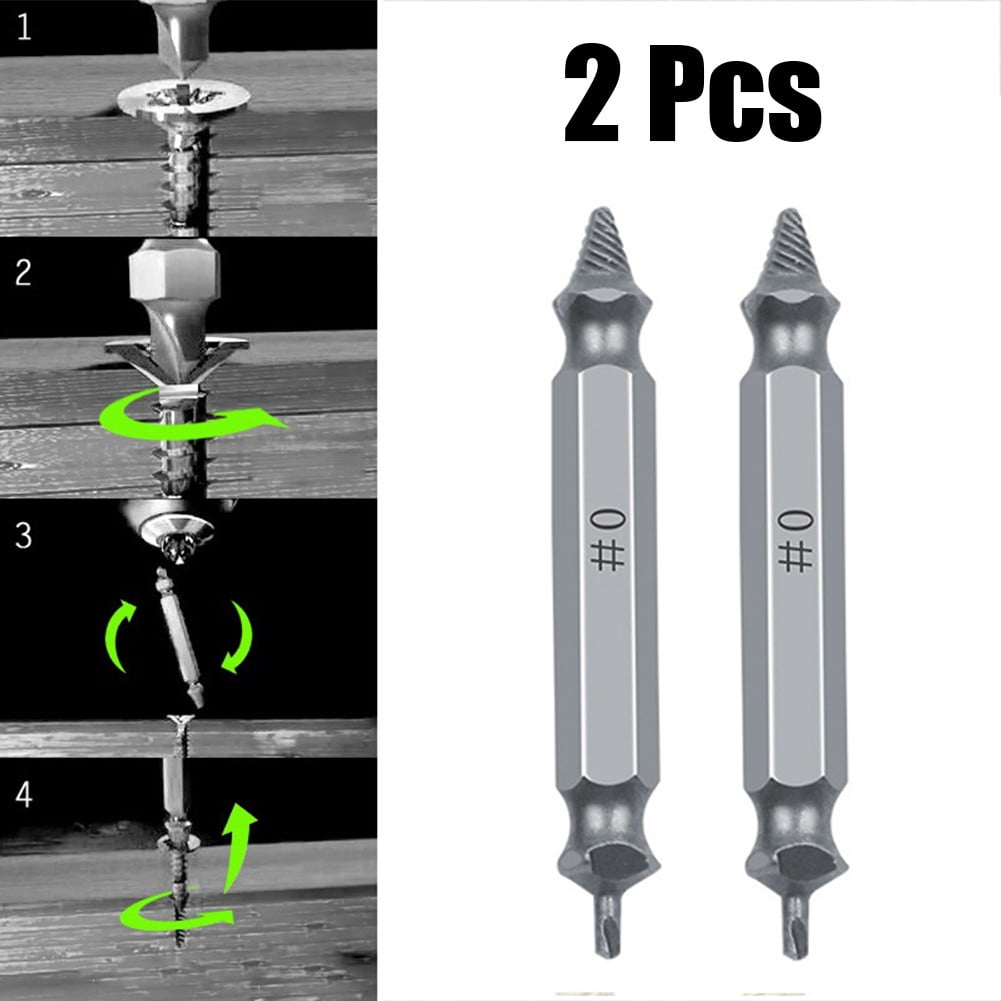 2 Pcs 0# Damaged Screw Extractor with Drill Bit Broken Screws Removal ...