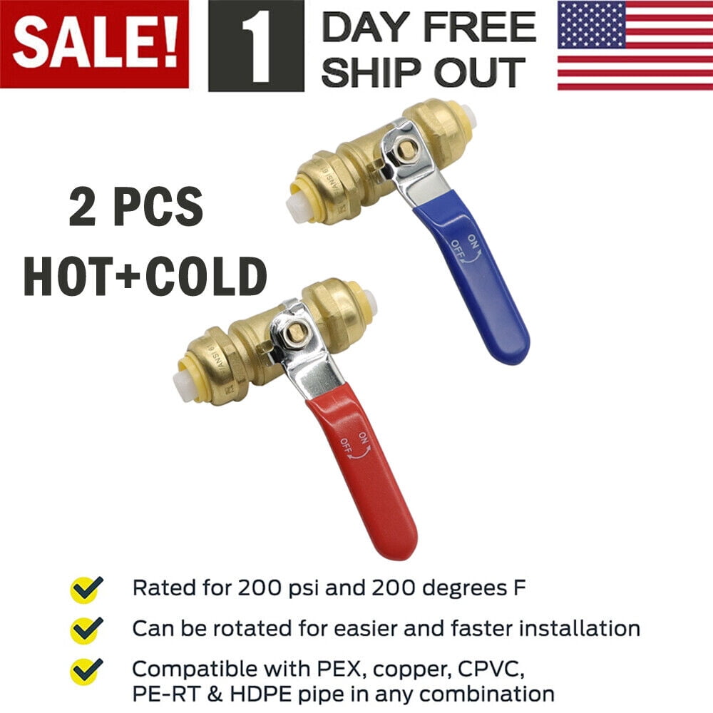 2 Pcs 1/2" Brass Ball Valve Push Fit Plumbing Fitting Shut Off for ...