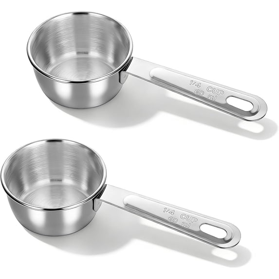 2 Pcs 1/4 Cup Stainless Steel Measuring Cup, 60ml, 2oz Metal Cups ...