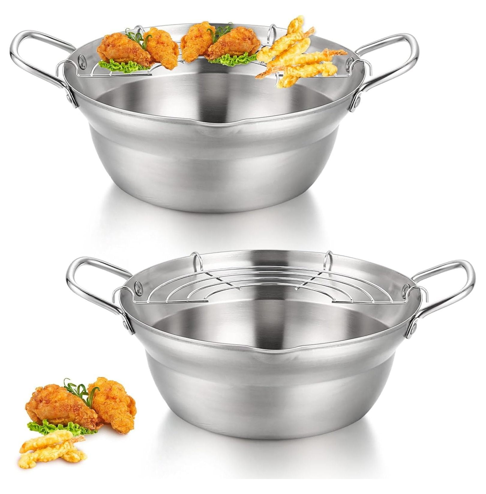 2 Pcs 1.7L Japanese Tempura Frying Pan Deep Fryer Pan 304 Stainless ...