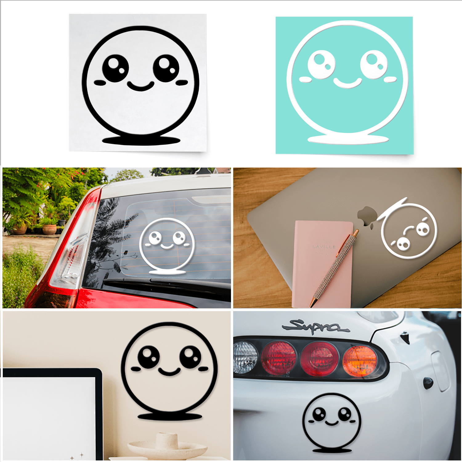 (2 Pcs, 1 Black, 1 White, 4.8'' X 4.9'') Transparent Adhesive Decal ...