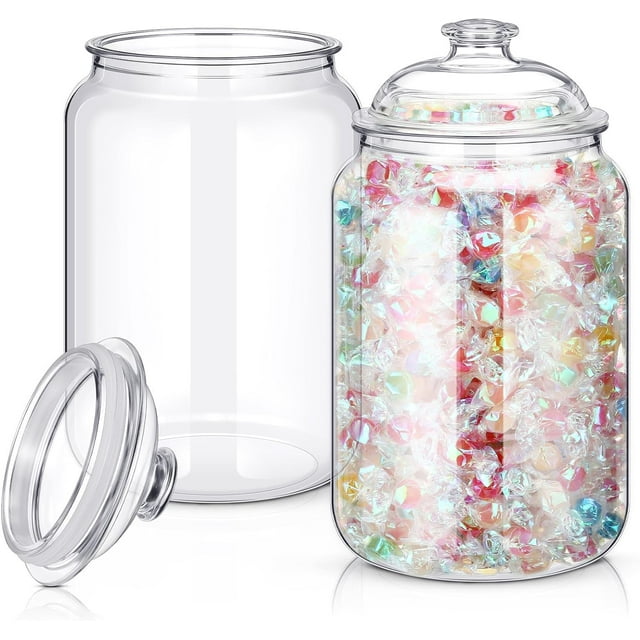 2 Pcs 1 Gallon 128 oz Candy & Cookie Jar Plastic Jars with Lids ...