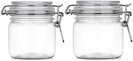 2 Pcs 10 Oz/300ml PET Plastic Storage Jars with Airtight Hinged Lids ...