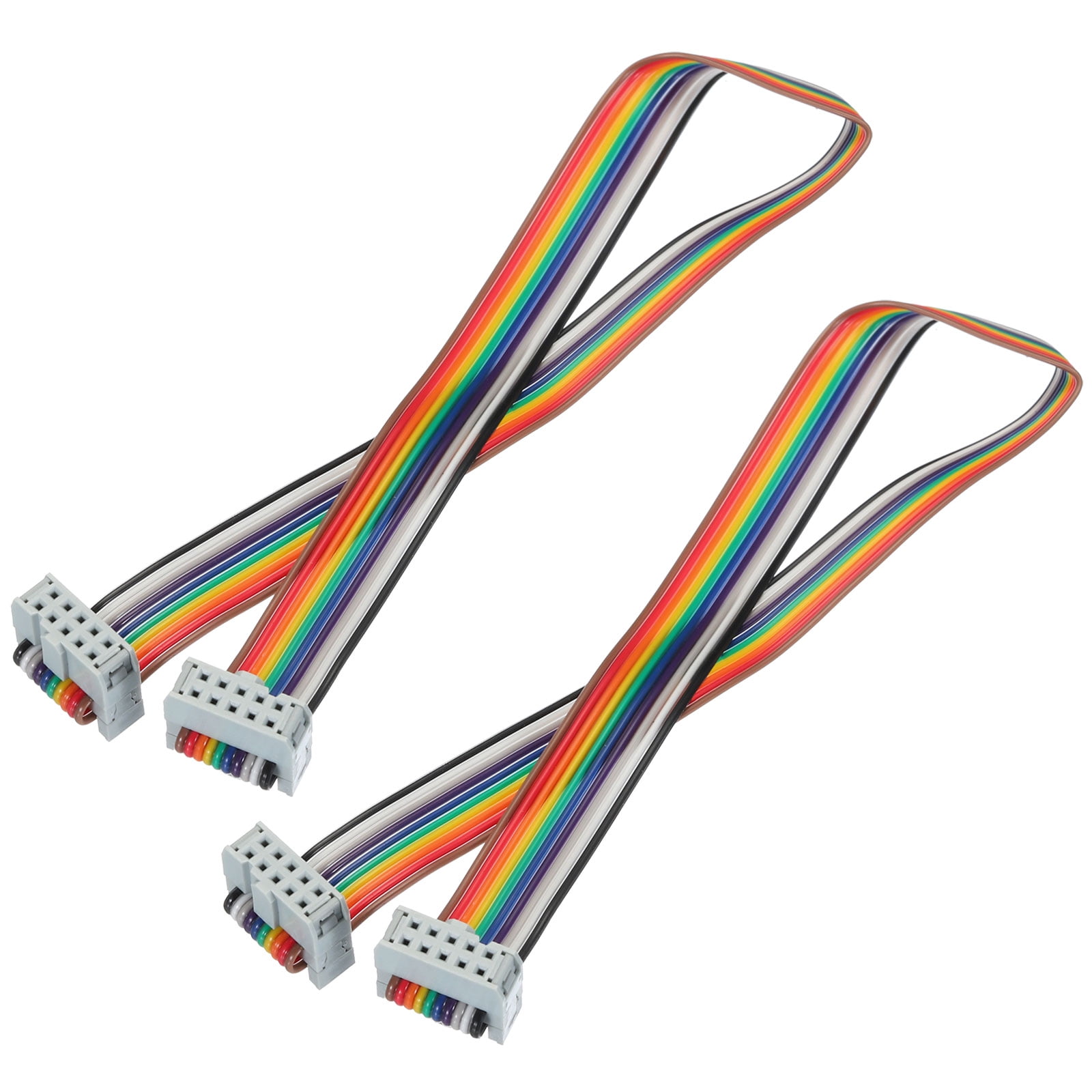 2 Pcs 10 Pin Flat Rainbow Ribbon Cable FC/FC Female Connector 1FT 2 ...
