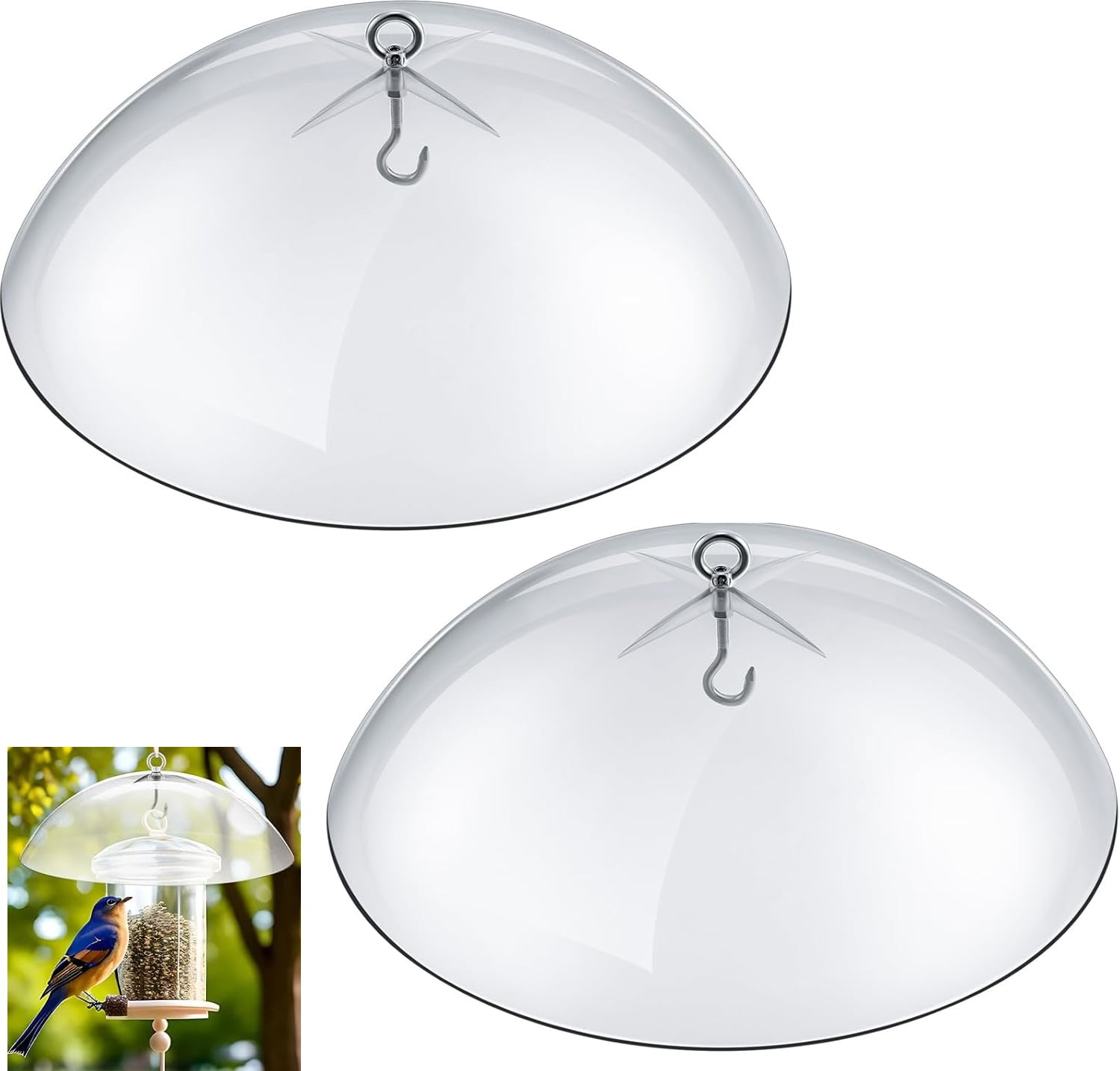 2 Pcs 10" Plastic Bird Feeders Protective Cover Dome Protective Rain ...