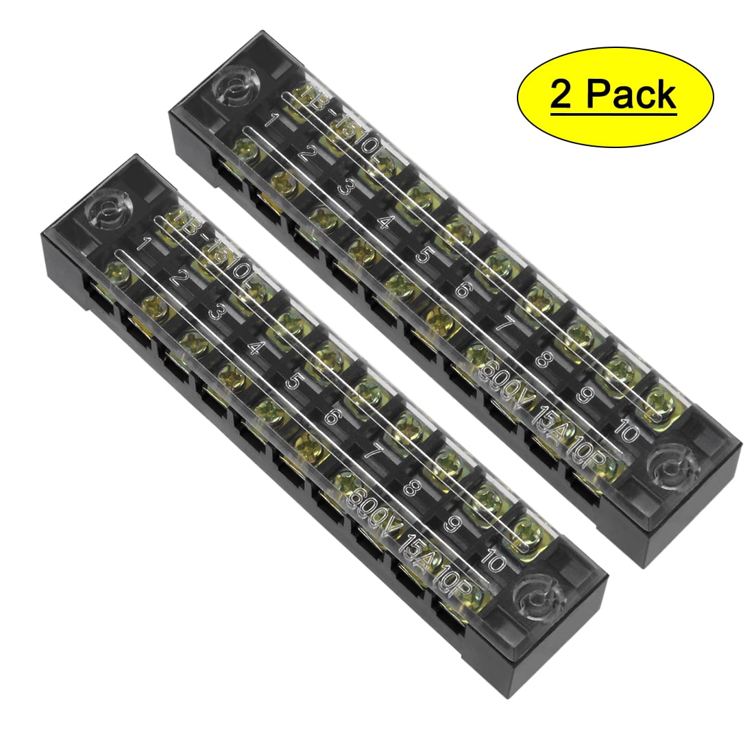 2 Pcs 10 Positions Dual Rows 600V 15A Wire Barrier Block Terminal Strip TB-1510L - Walmart.com