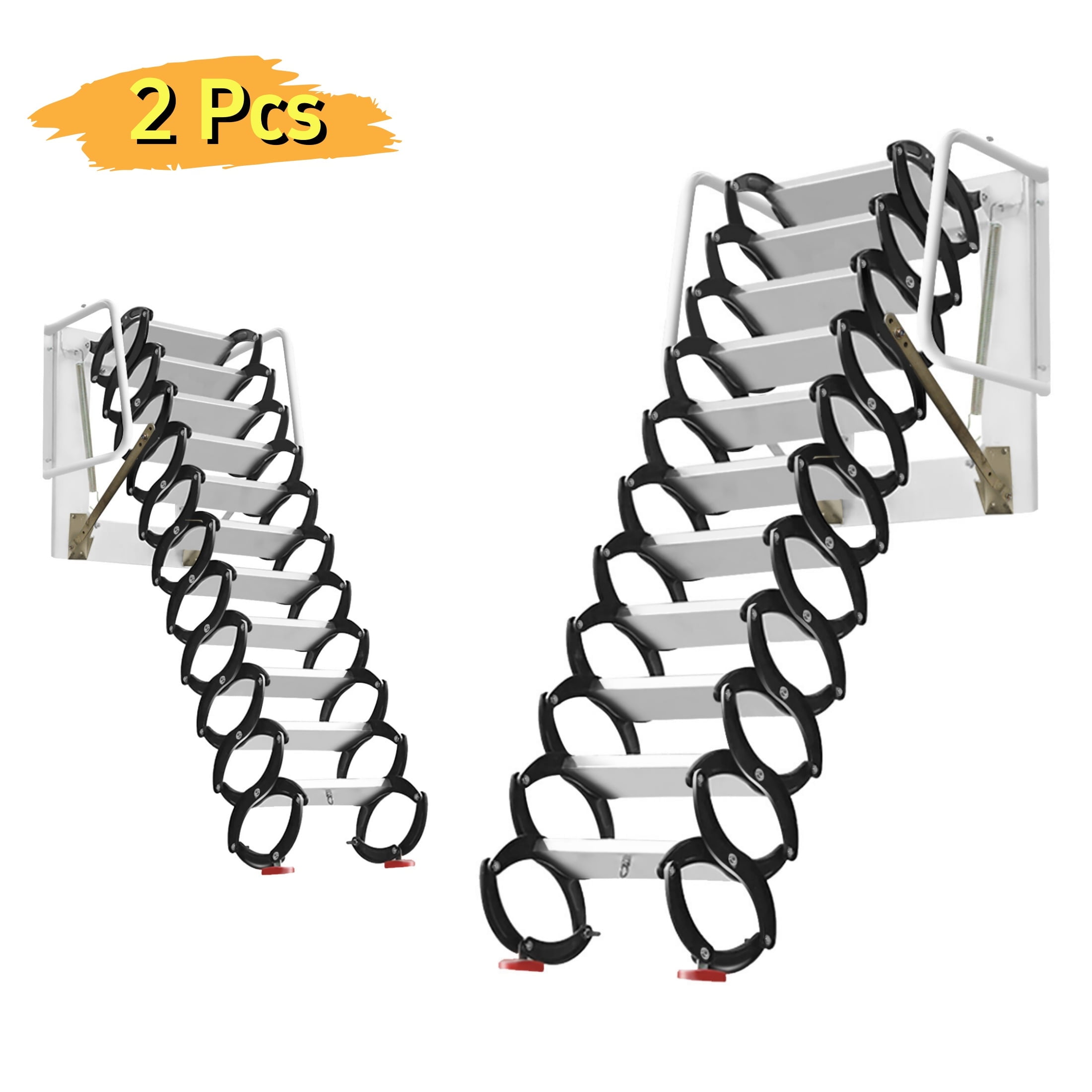 2 Pcs 10 ft Wall Folding Ladder Attic Stairs, 660LBS Folding Loft ...