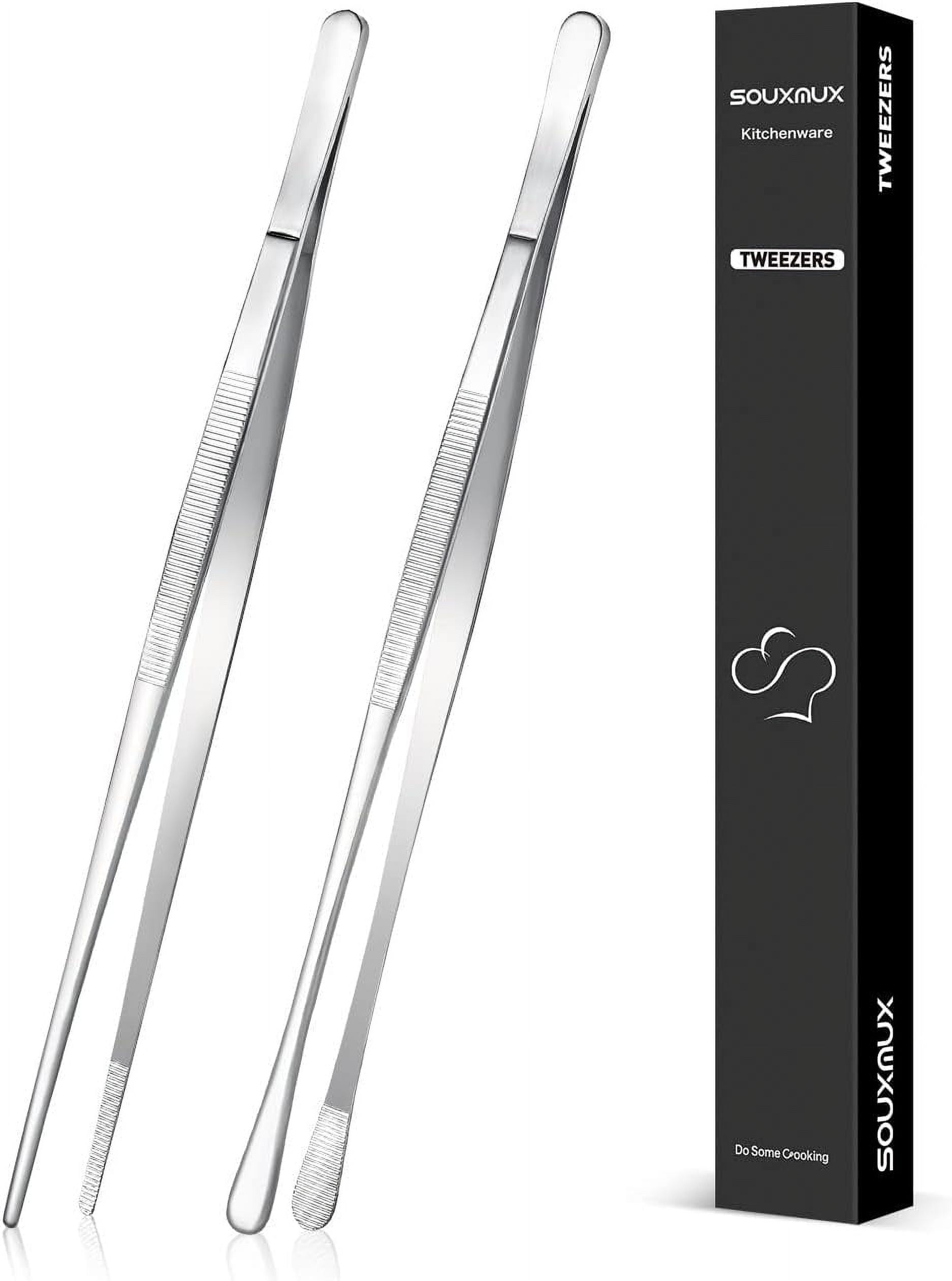 2 Pcs 10-inch Cooking Tweezers Tongs Precision Serrated Tips, Stainless ...