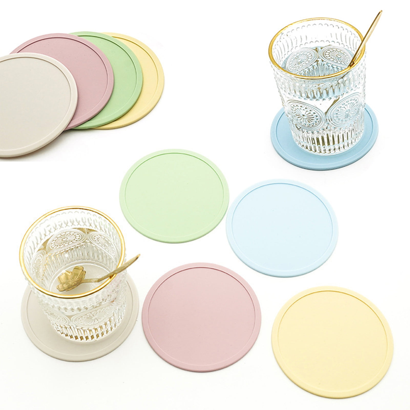 2 Pcs 10CM Silicone Coasters Heat Resistant Non Slip with Raised Edges ...