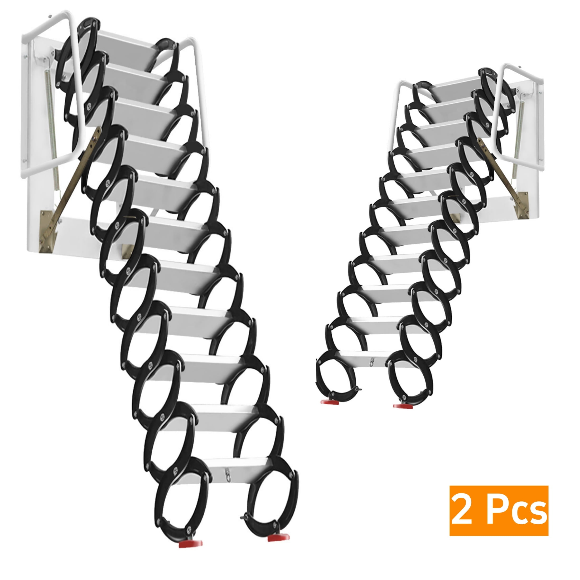 2 Pcs 10FT Attic Ladder Pull Down System, 12-Step 660LBS Al-Mg Alloy ...