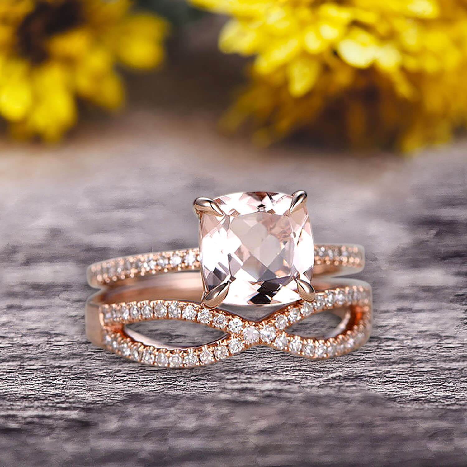 2 Pcs 10k Rose Gold 2.55 Carat 7mm Cushion Cut Morganite Engagement ...
