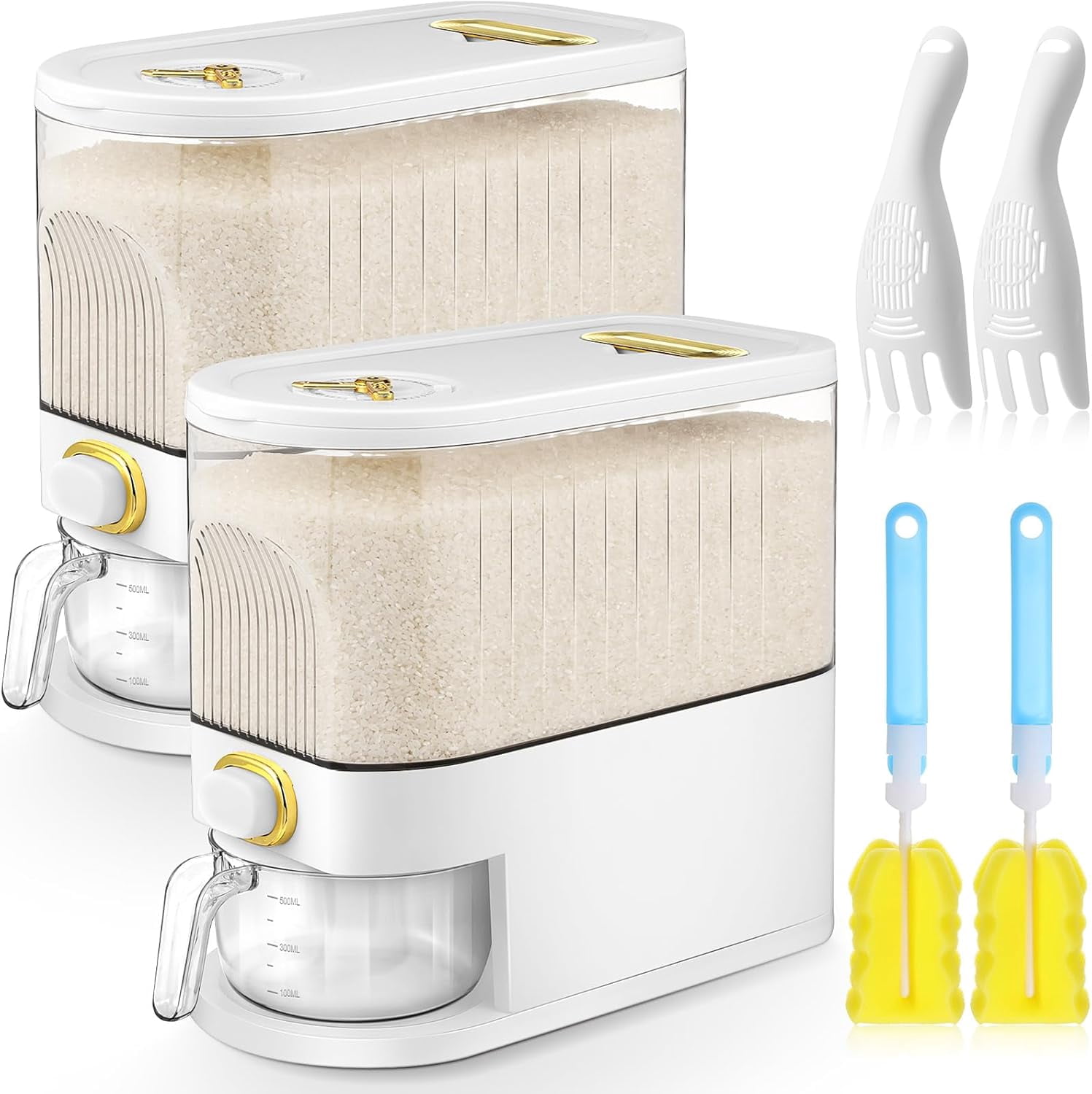 2 Pcs 11lbs Rice Storage Container Large Rice Dispenser with Time Scale ...