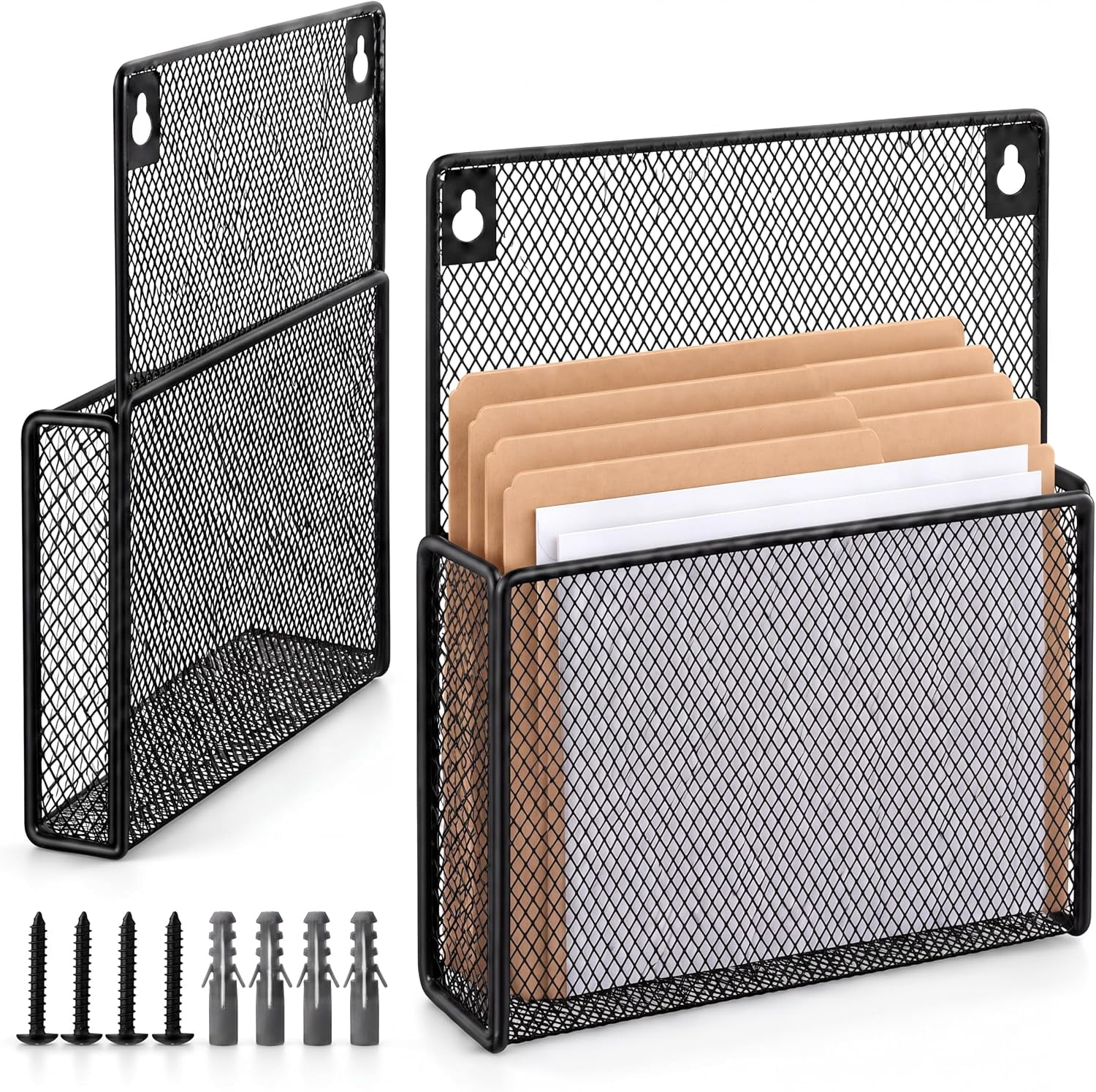 2 Pcs 12 Inch Metal Wall Magazine Holder High Pocket Mesh Hanging File ...
