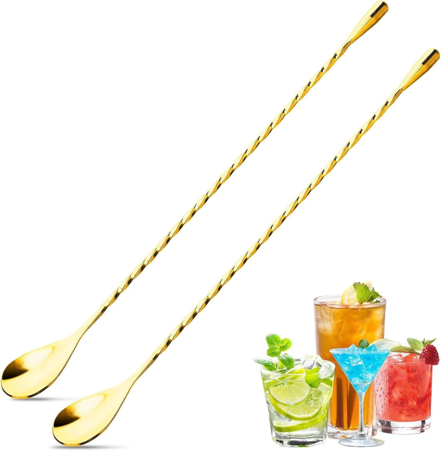 2 Pcs 12 Inches Bar Spoon, Long Handle Mixing Stirrers for Drink ...