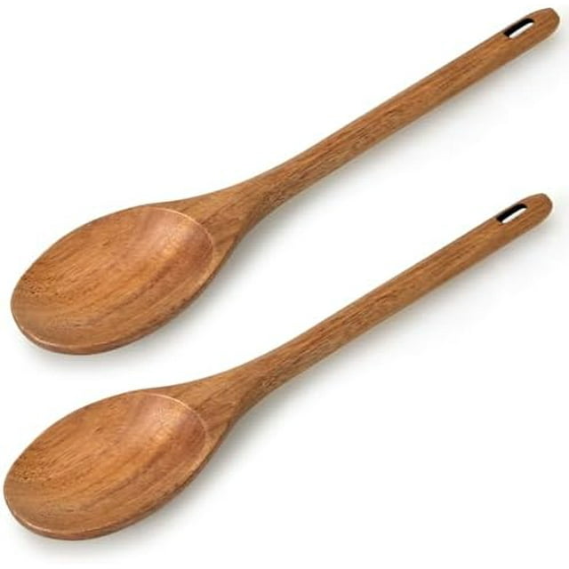 2 Pcs 12" Large Wooden Cooking Utensils Set - Long Handle Teak & Bamboo ...