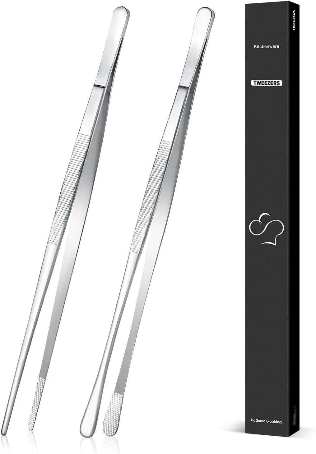 FGLHS 2 Pcs 12-inch Cooking Tweezers Tongs Precision Serrated Tips ...