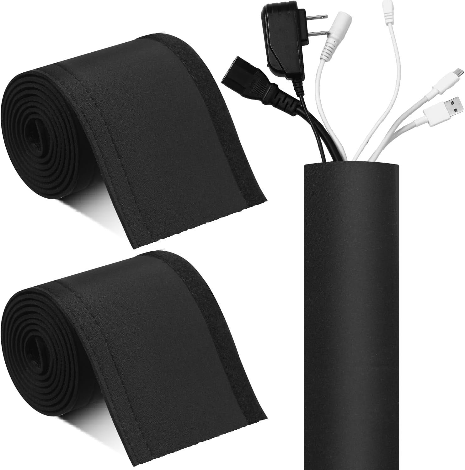 2 Pcs 120" Cable Management Sleeve Neoprene Cord Organizer Reversible ...