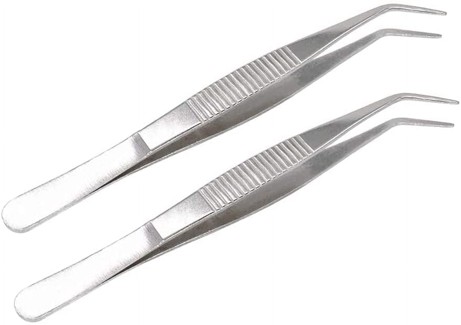 2 Pcs 12cm Curved/Serrated Stainless Steel Tweezers for Multi-Purpose ...