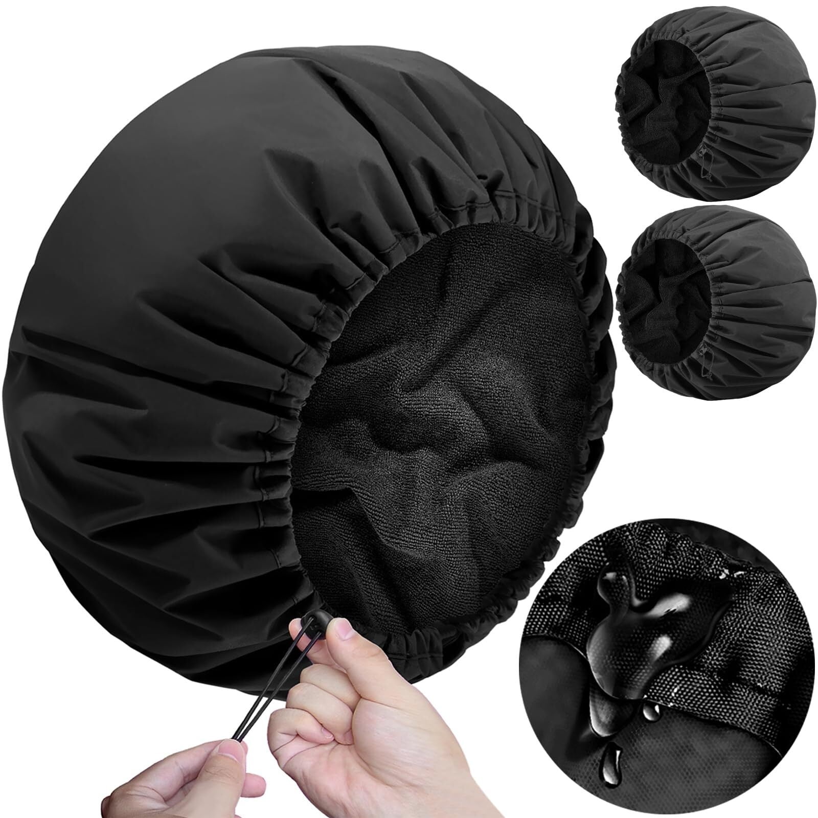 2 Pcs 13.5" Dual Waterproof Design Adjustable Terry Shower Cap for ...