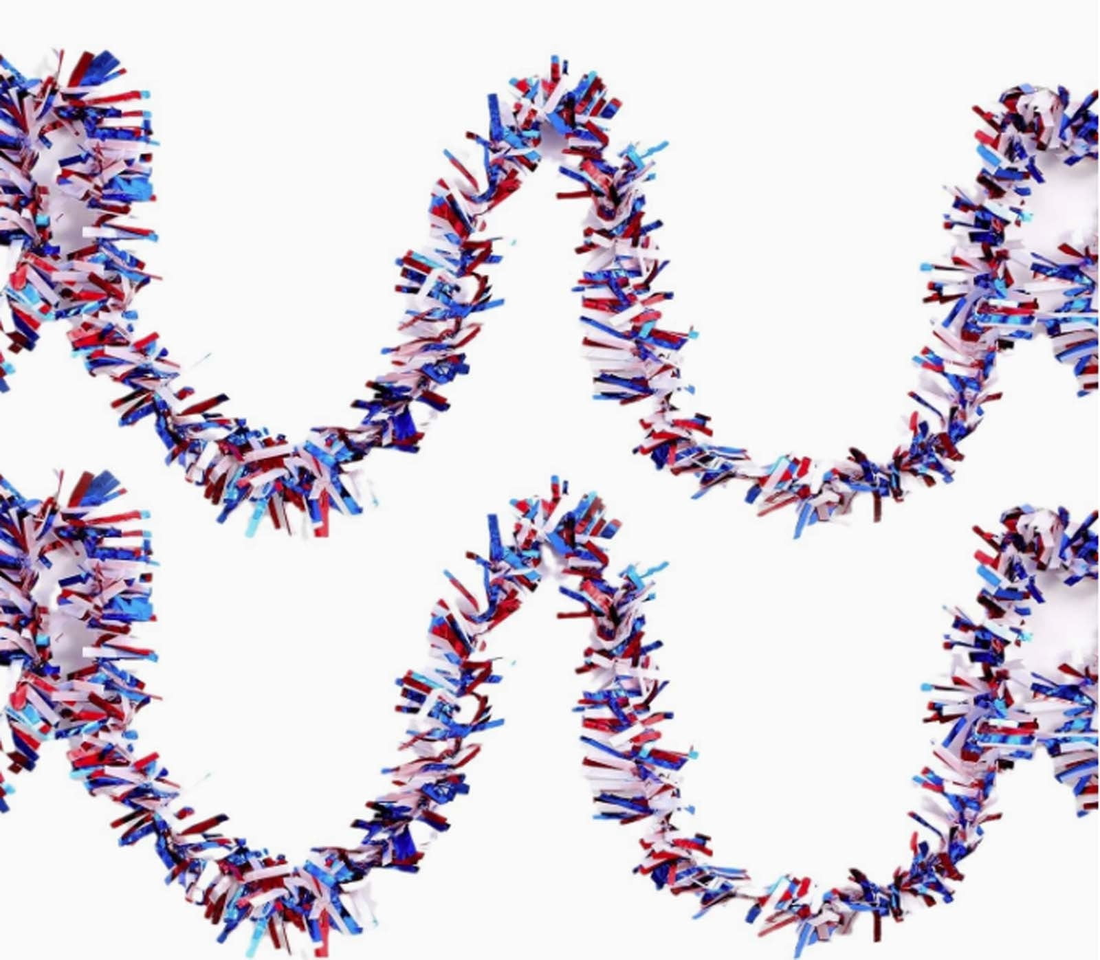 2 Pcs/13 Ft 4th of July Tinsel Garland, Glitter Streamers Garland ...