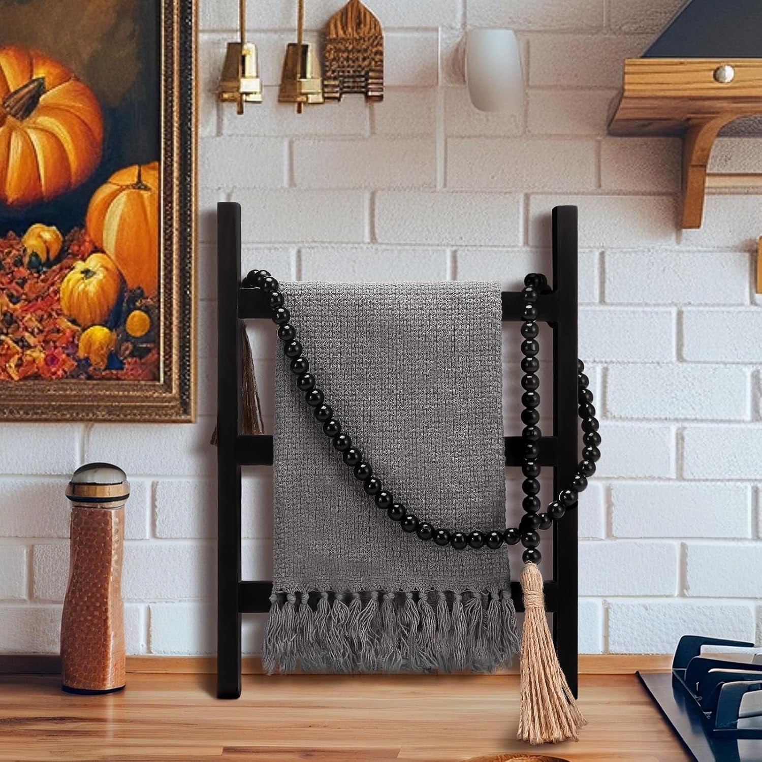 2 Pcs 14.1 in Tea Towel Ladder with 3.3 ft Vintage Wood Bead s ...