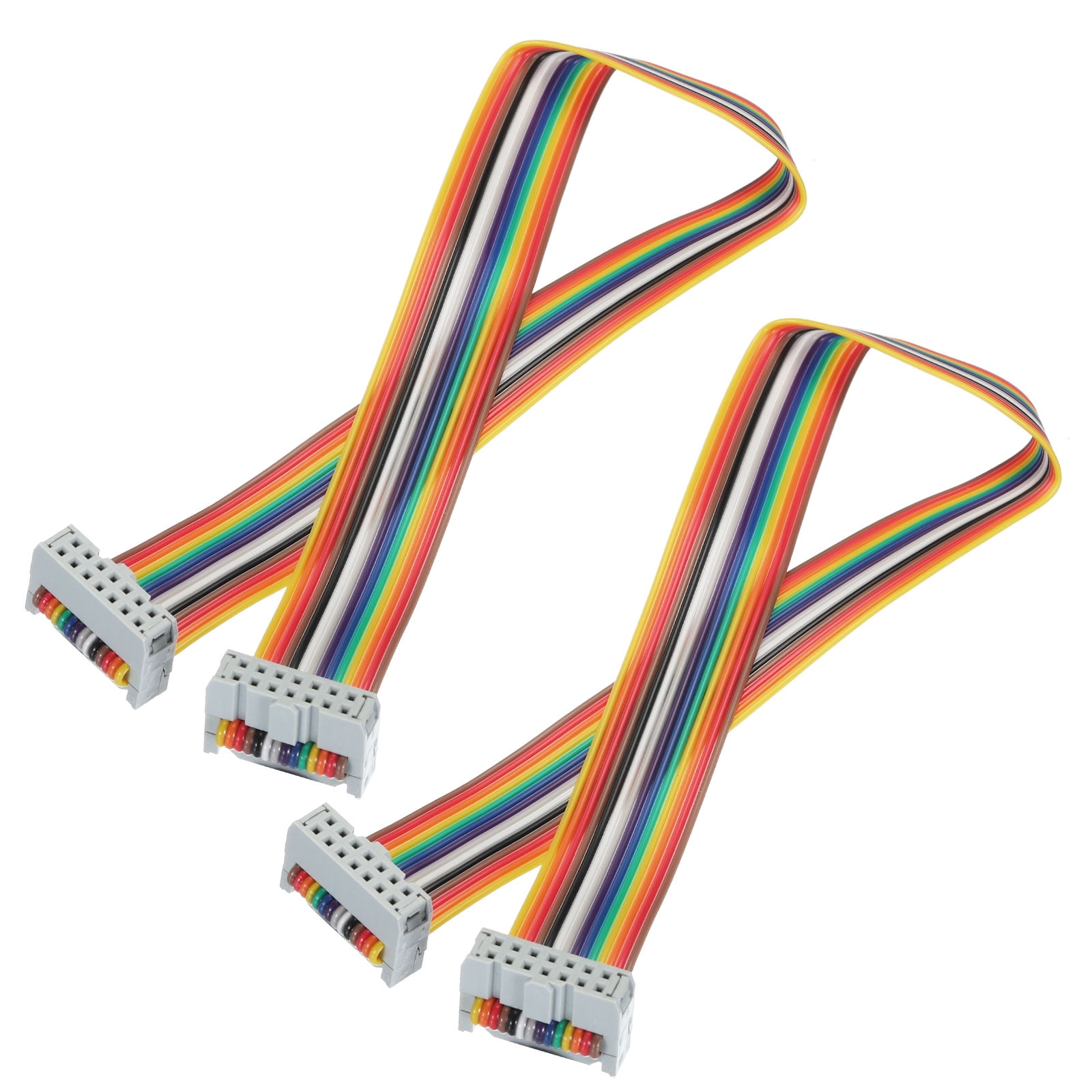 2 Pcs 14 Pin Flat Rainbow Ribbon Cable FC/FC Female Connector 1FT 2 ...